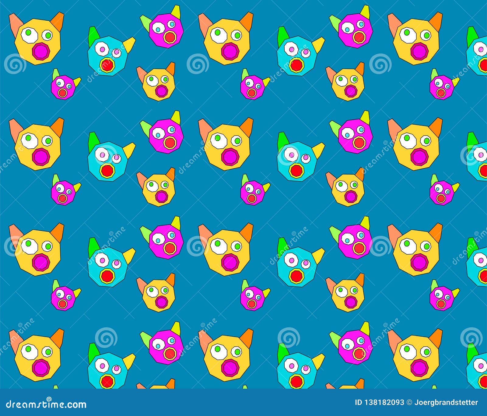 Blue Background with Many Funny Cat Heads Stock Vector - Illustration ...