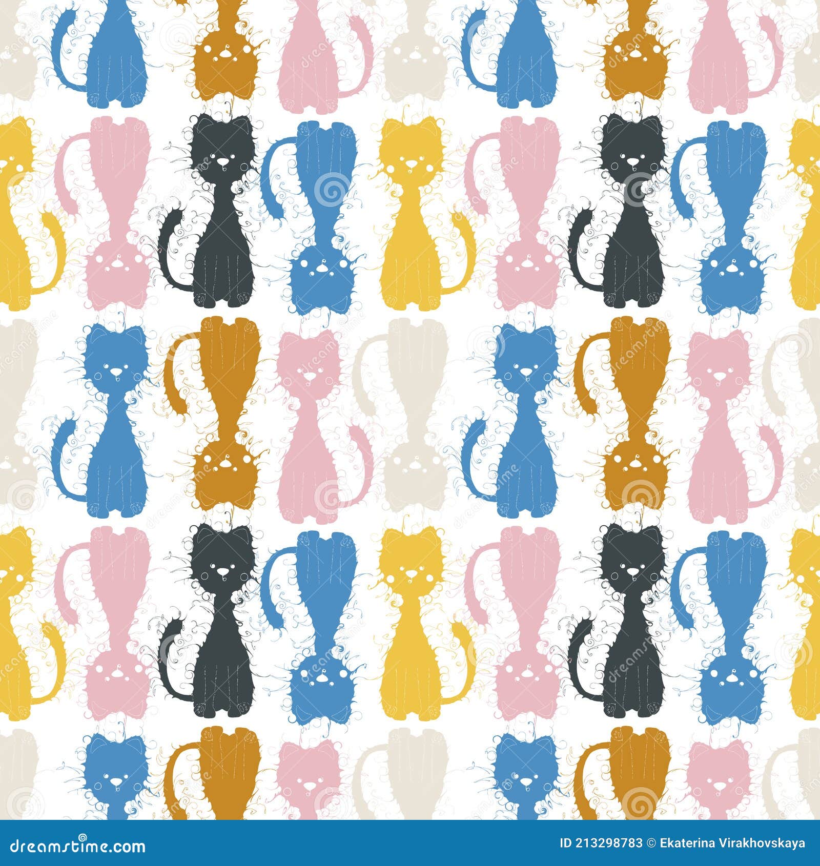 Crazy Cats Seamless Pattern. Colorfull Vector Illustration Stock Vector ...