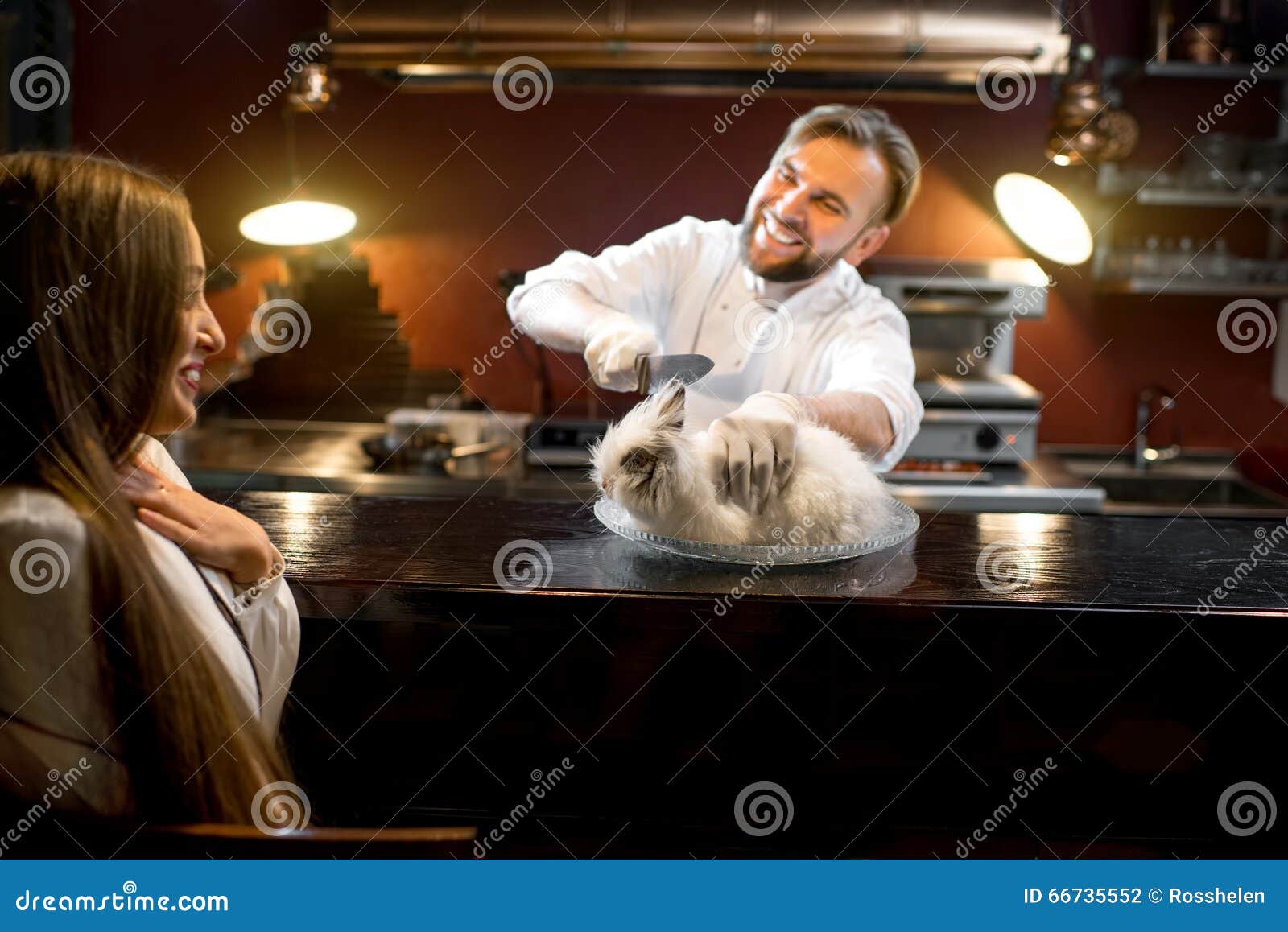 Crazy Chef Cook Cutting Alive Rabbit Stock Photo - Image of ...