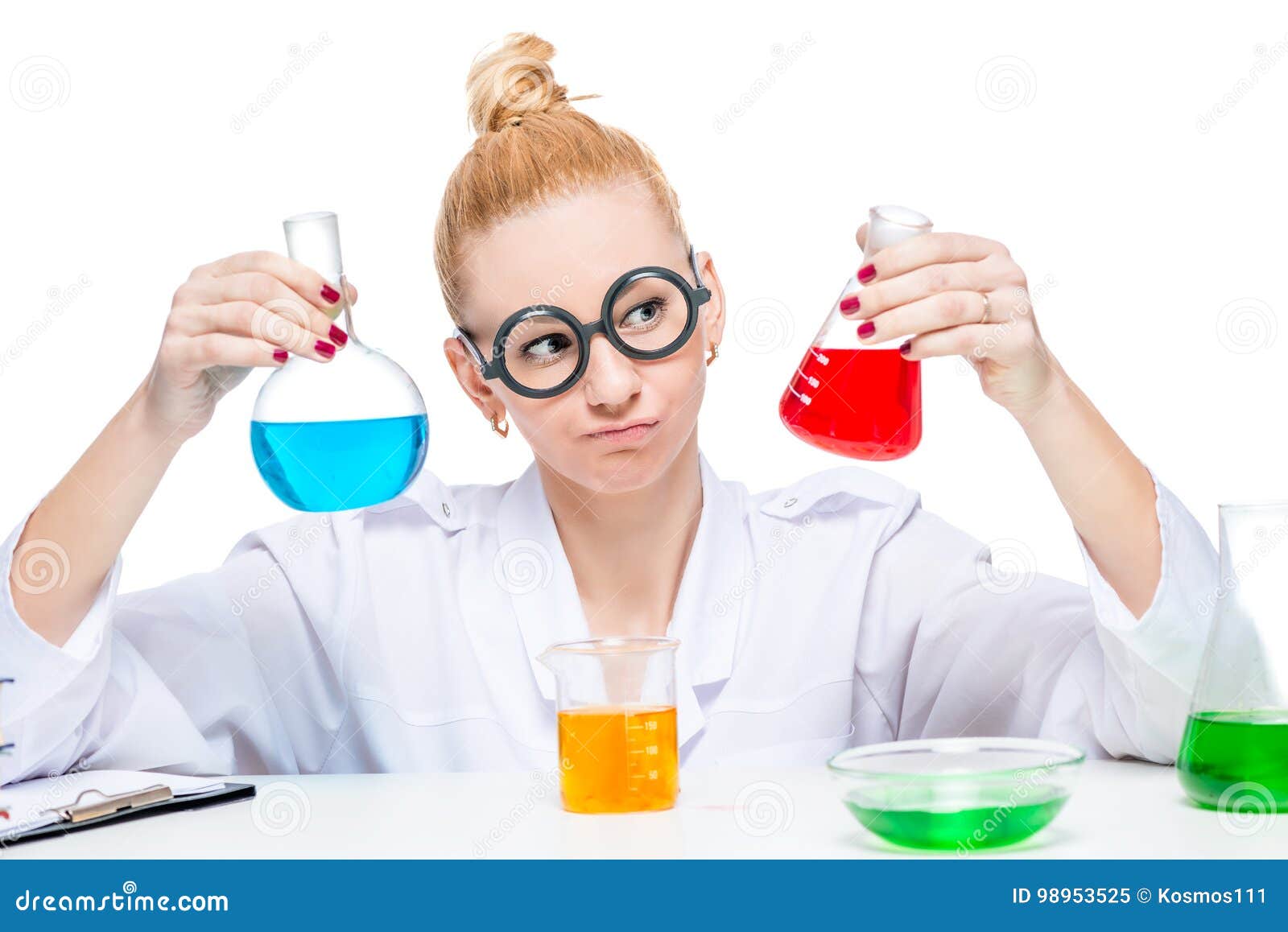 Crazy Chemist with Test Tubes in Hands Stock Image - Image of humour ...
