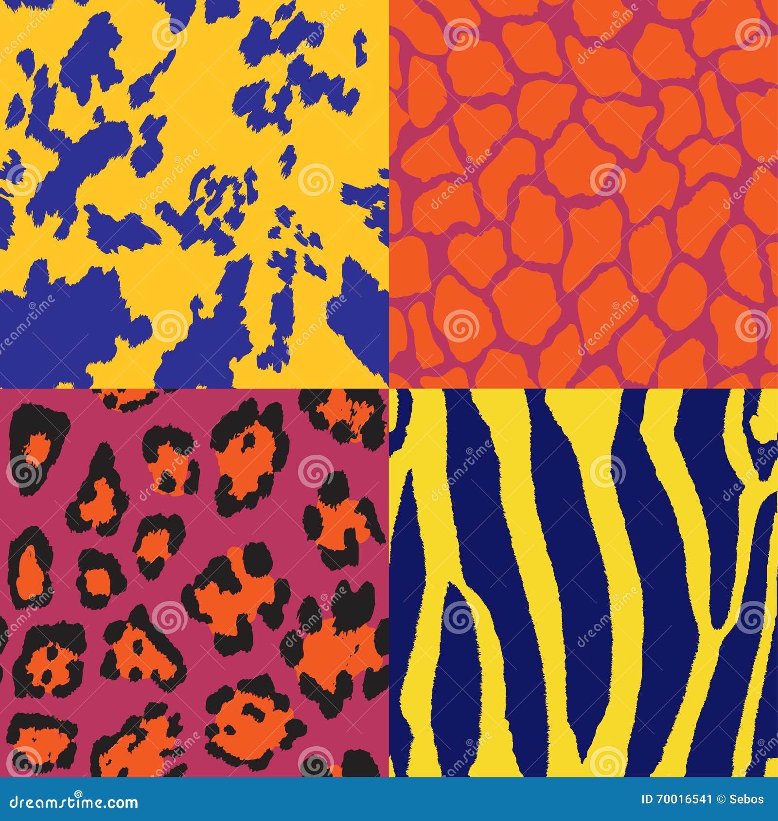 Crazy Colorful Animal Fur Seamless Pattern Set. Stock Vector ...