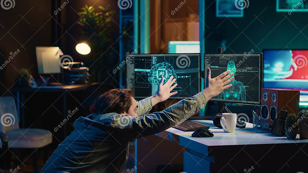 Crazy Computer Scientist Doing Worshiping Reverence in Front of Self ...