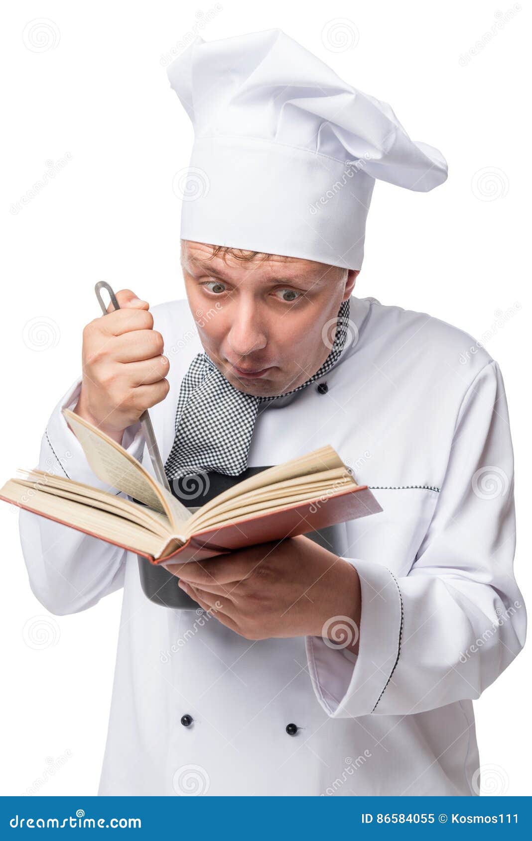 Crazy Cook with a Pan and a Book of Recipes on a White Stock Image ...