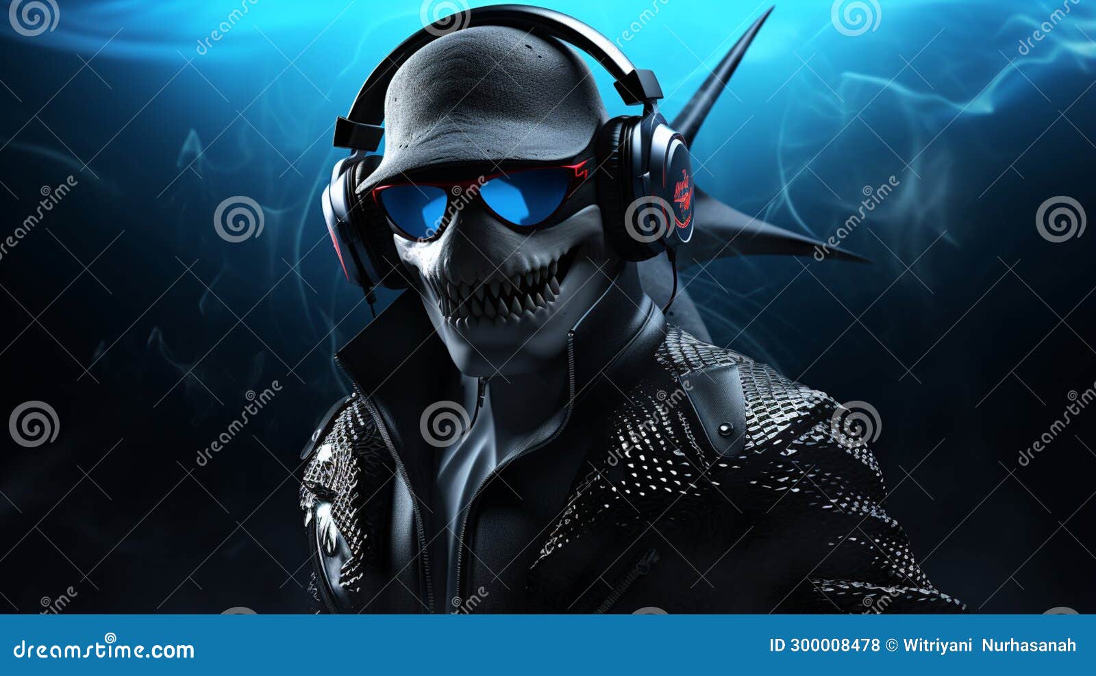 Crazy Cool Dj Shark Cartoon Illustration. Generative Ai Stock Photo ...