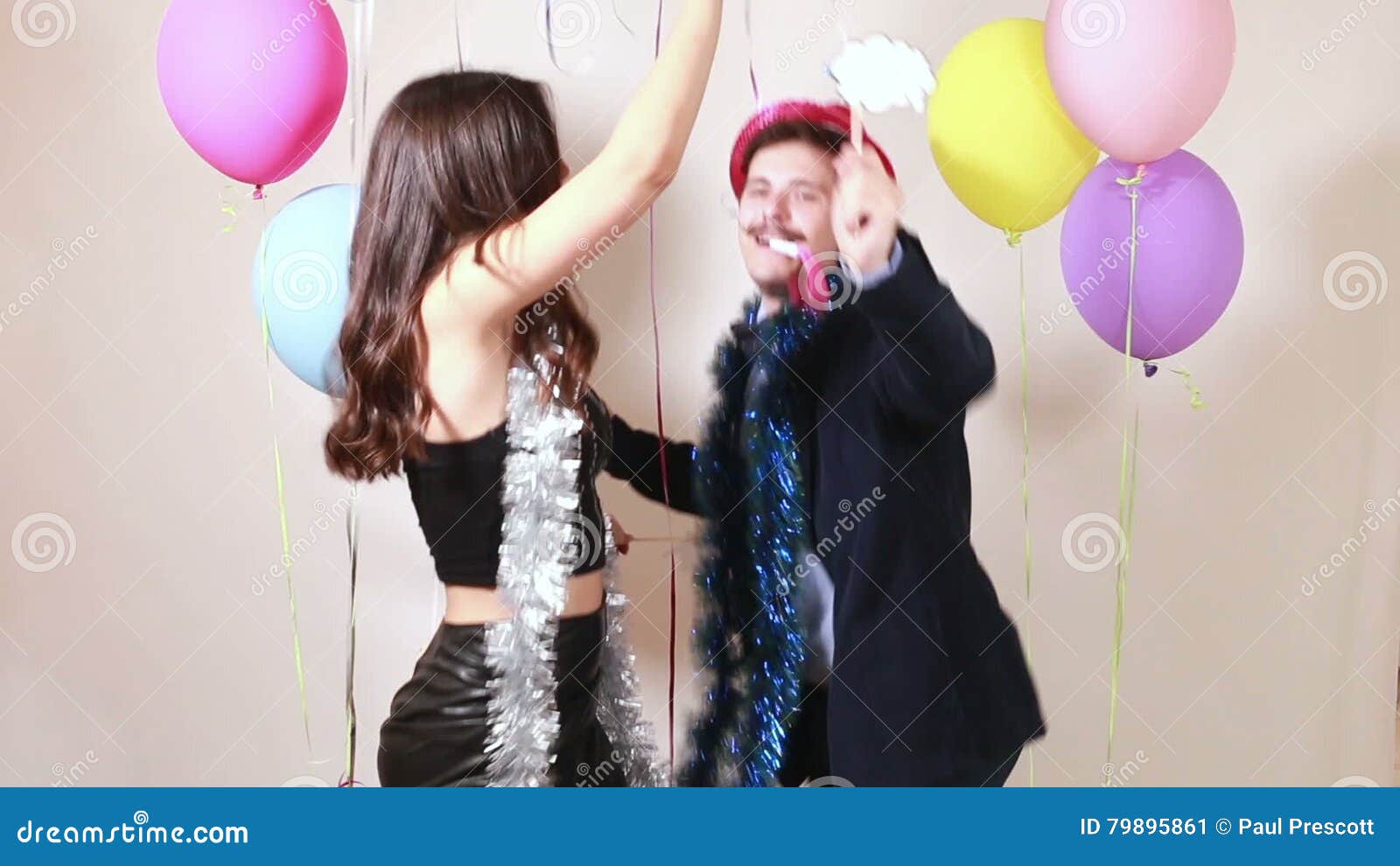 Crazy Couple Dancing And Blowing Party Horns Stock Video Video Of
