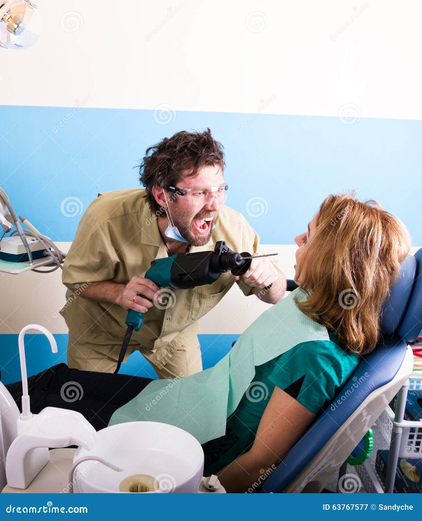 Crazy Dentist Patient at the Dentist, the Patient is Terrified Stock ...