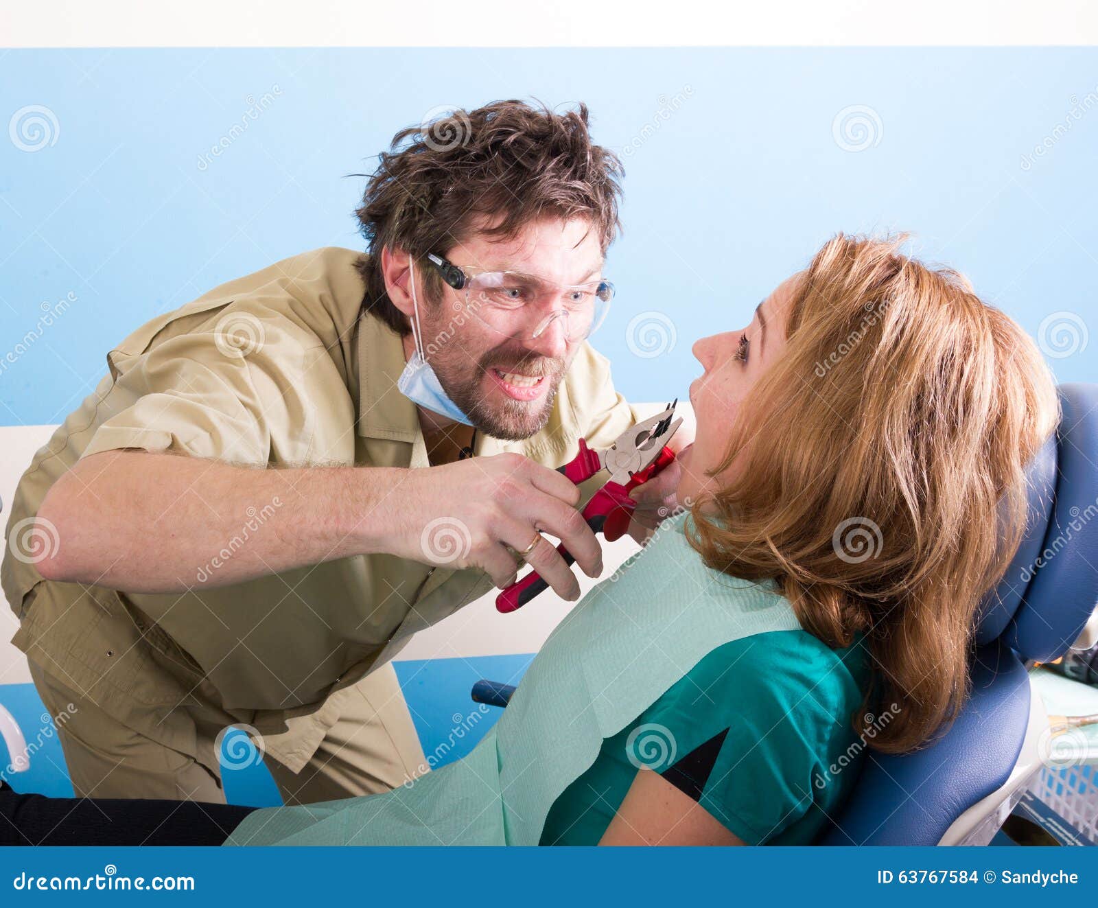 Crazy Dentist Patient at the Dentist, the Patient is Terrified Stock ...