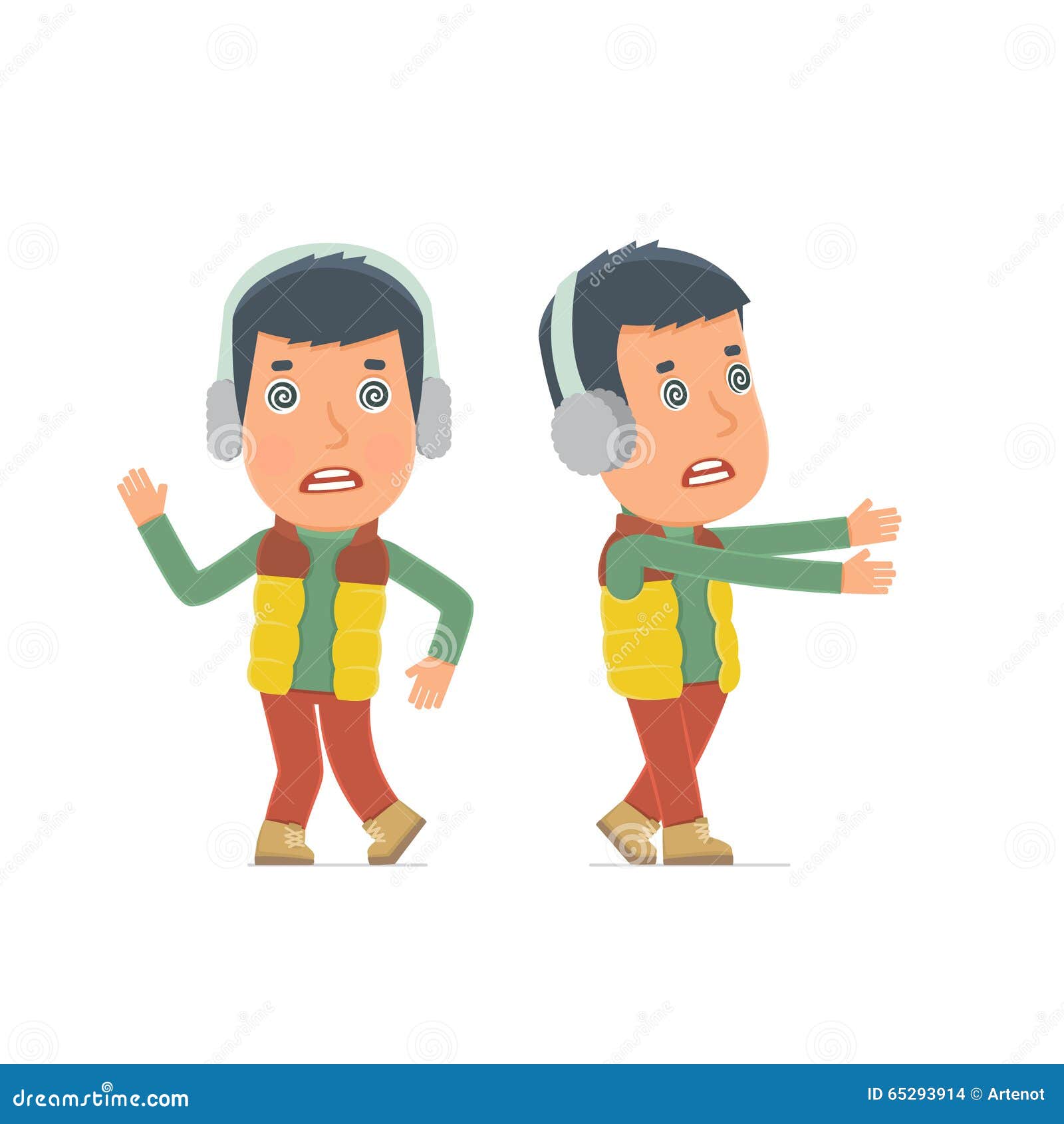 Crazy and Deranged Character Winter Citizen in Strange Pose Stock ...