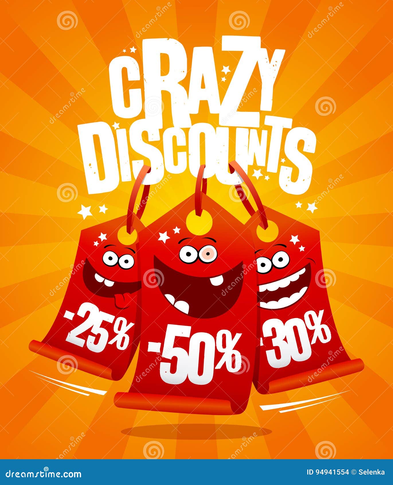 Crazy Discounts Vector Poster Concept with Madness Smiling Price Tags ... Crazy Discounts Vector Poster Concept with Madness Smiling Price Tags ...