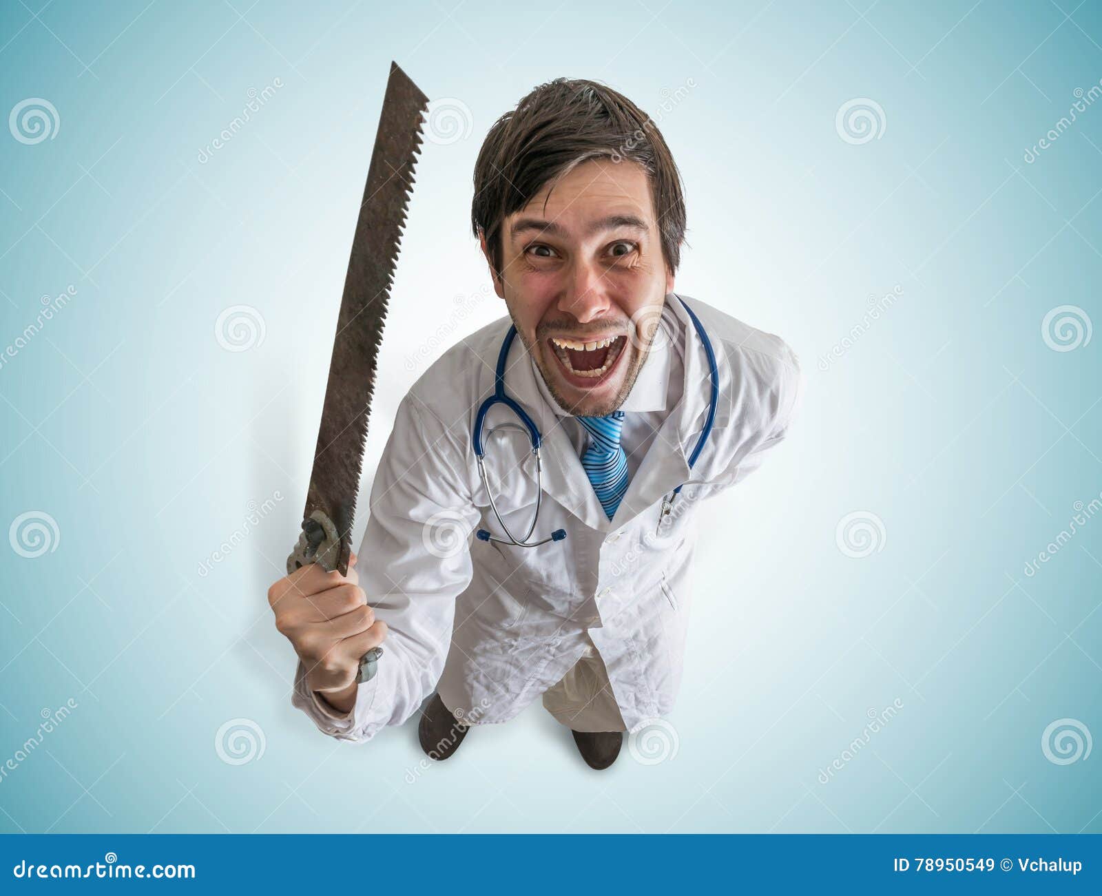 Crazy Doctor Holds Saw in Hand and Laughting Stock Image - Image of ...