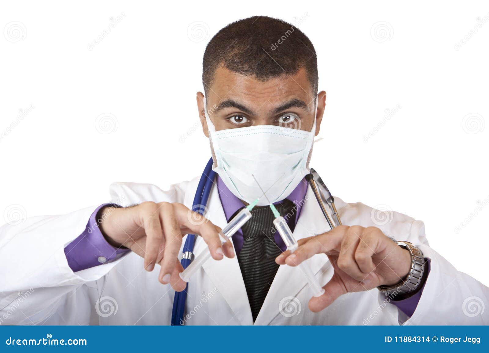 Crazy Doctor with Swine Flu Injection, Mask Stock Photo - Image of ...