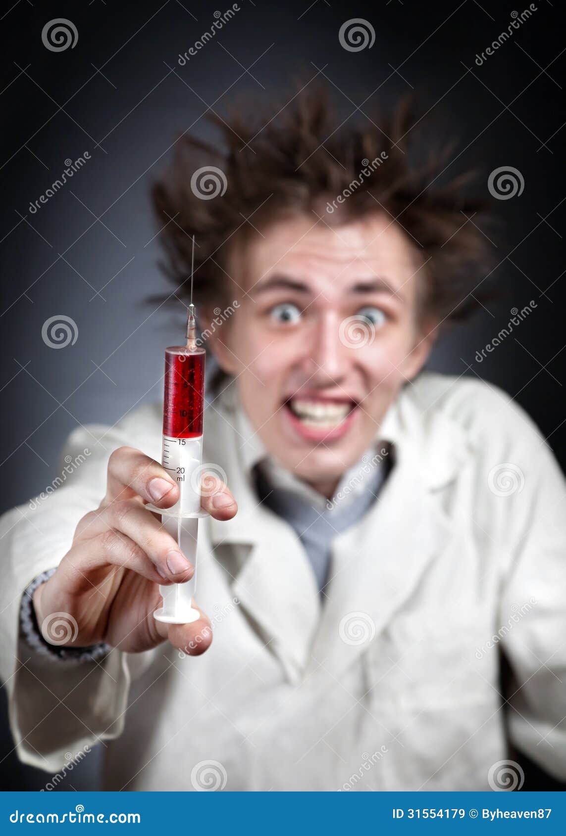 Crazy doctor with syringe stock image. Image of professor - 31554179