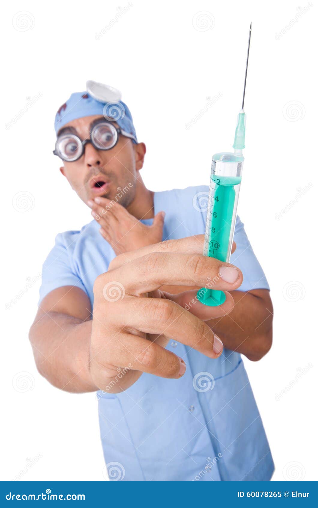Crazy Doctor with Syringe Isolated on White Stock Image - Image of nerd ...