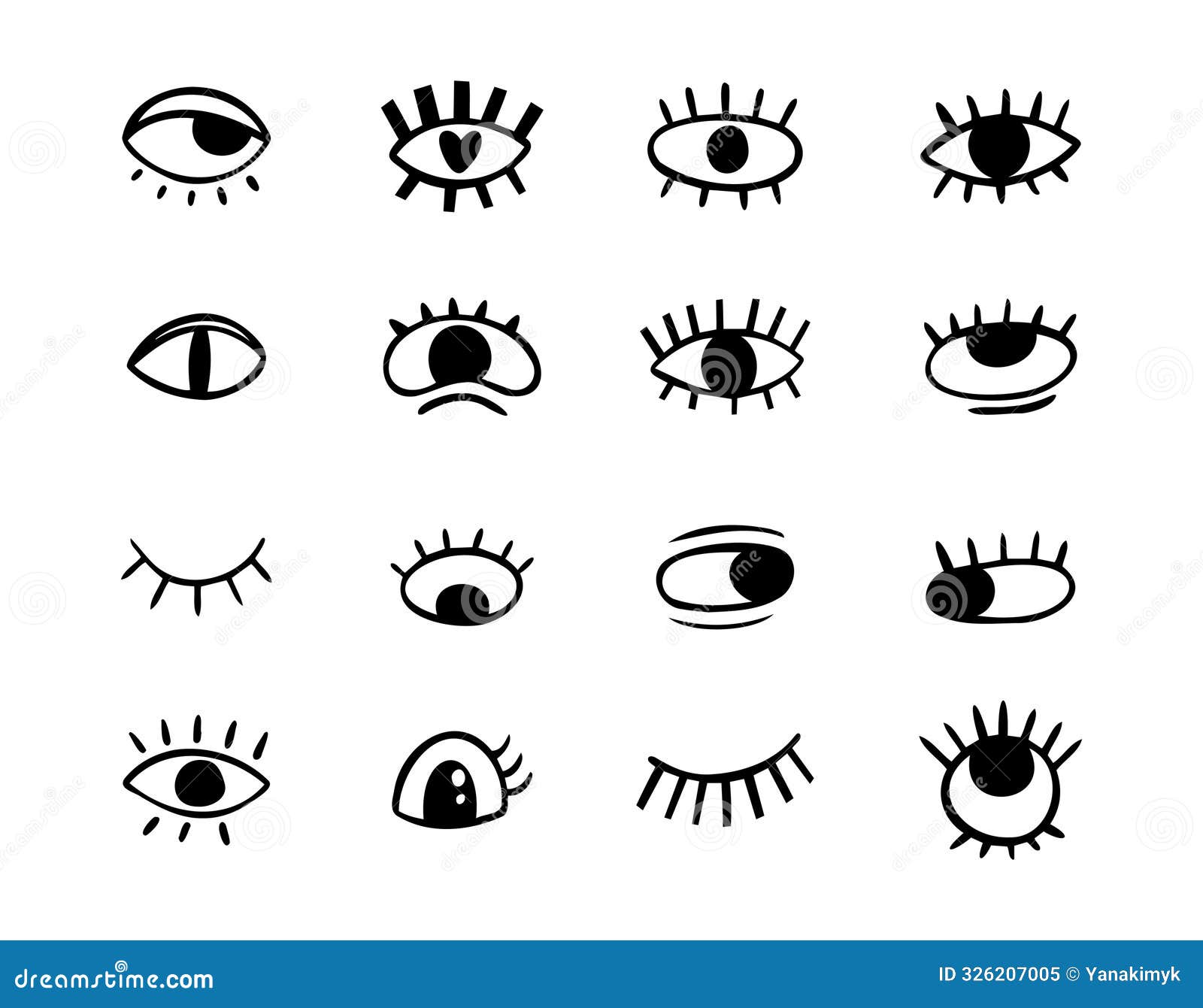 Crazy Doodle Black Eyes. Open Eye Creative Set. Abstract Hand Drawn Fun ...