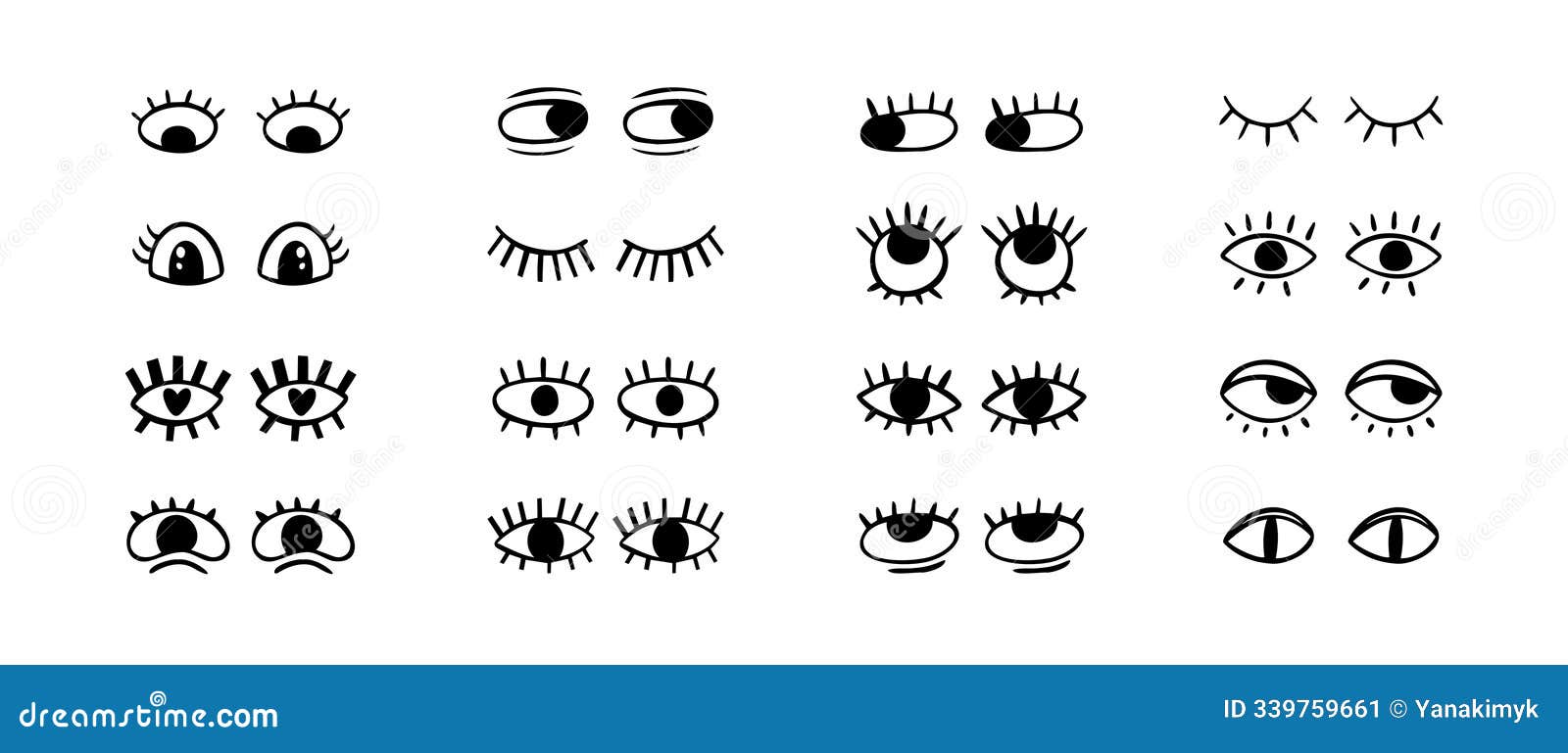Crazy Doodle Black Eyes. Open Eye Creative Set. Abstract Hand Drawn Fun ...
