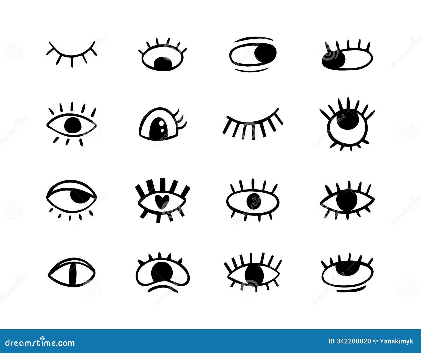 Crazy Doodle Black Eyes. Open Eye Creative Set. Abstract Hand Drawn Fun ...