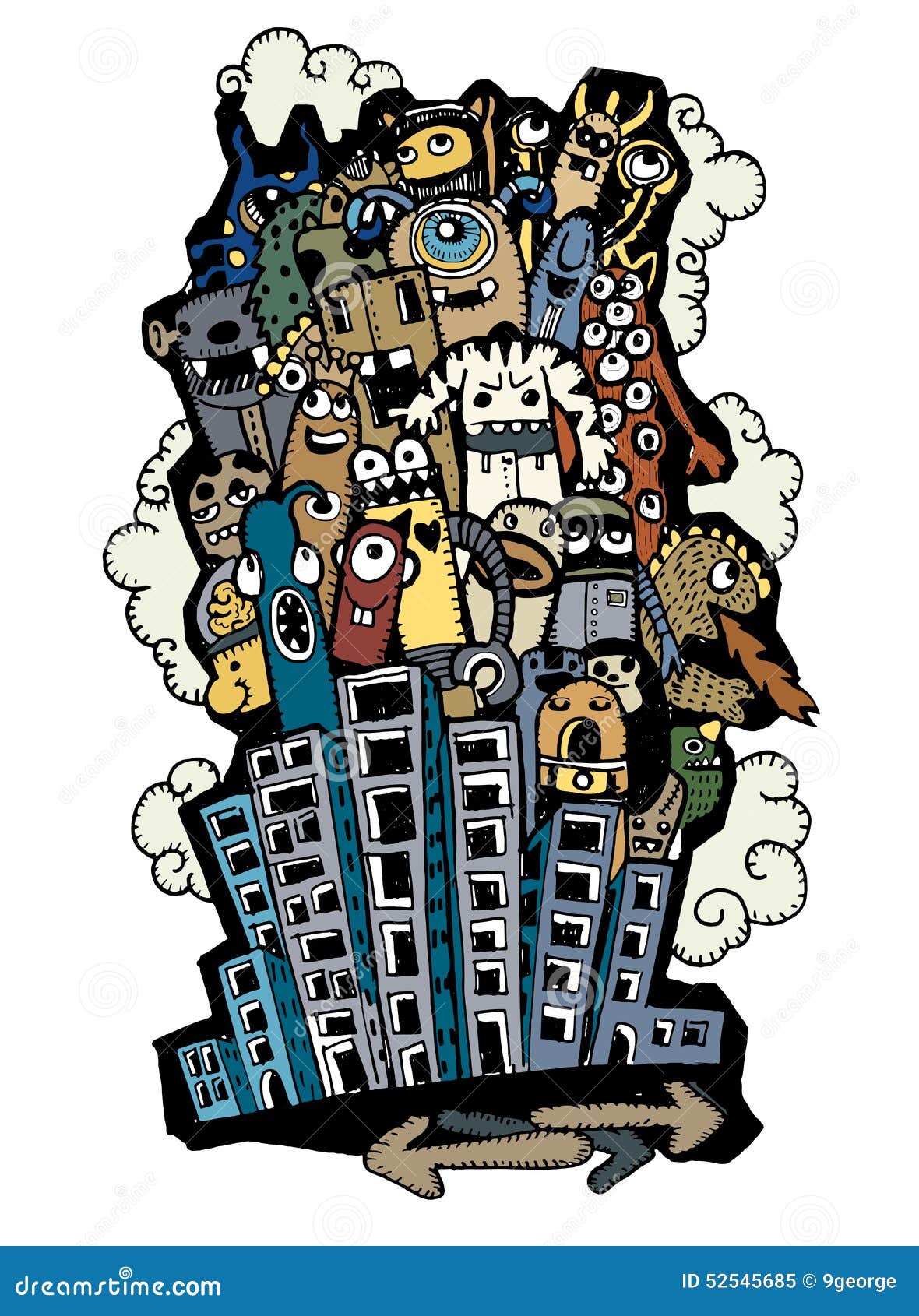 Crazy Doodle City,doodle Drawing Style Stock Vector - Illustration of ...