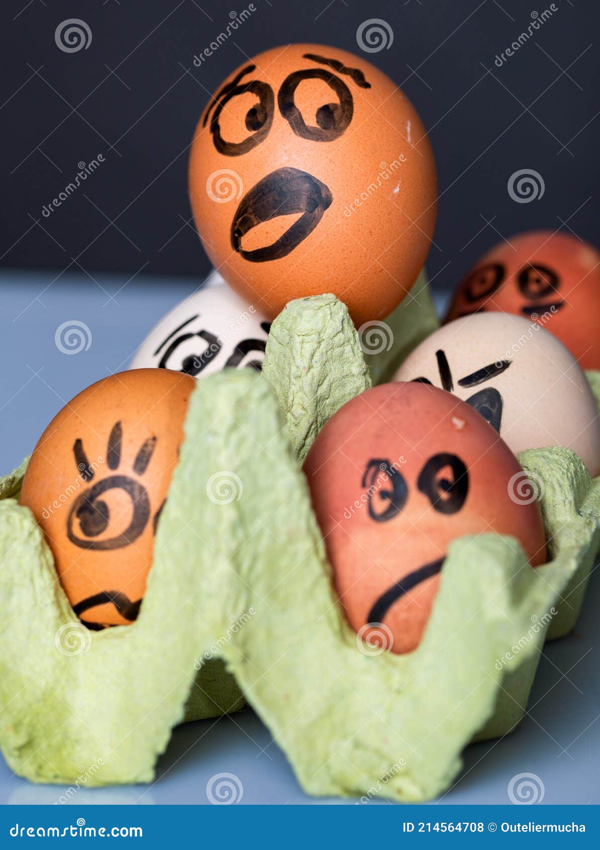 Crazy Eggs Terrified. Scared Faces Peering Out of the Egg Tray Stock ...