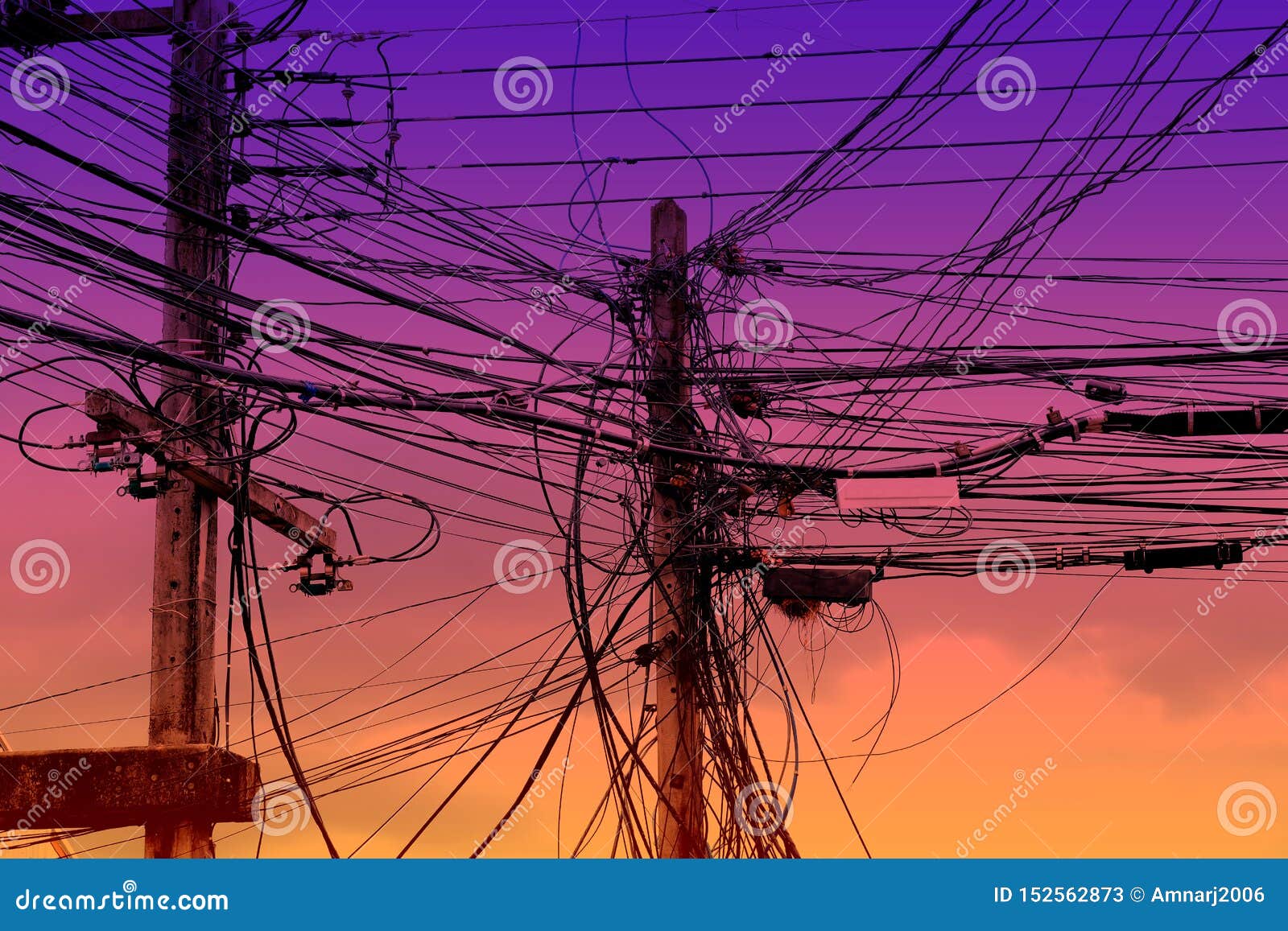 Crazy Electric Line on Power Pole with Sky Stock Image - Image of mess ...