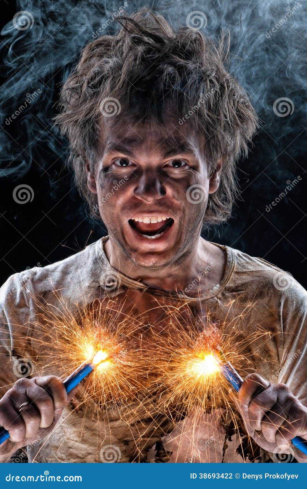 Crazy electrician stock photo. Image of portrait, power - 38693422