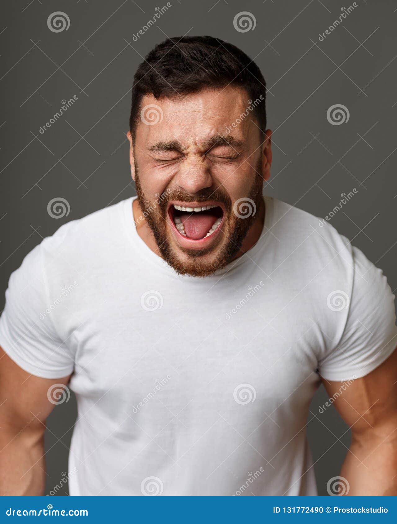 Portrait of Screaming Man Over Grey Background Stock Photo - Image of ...