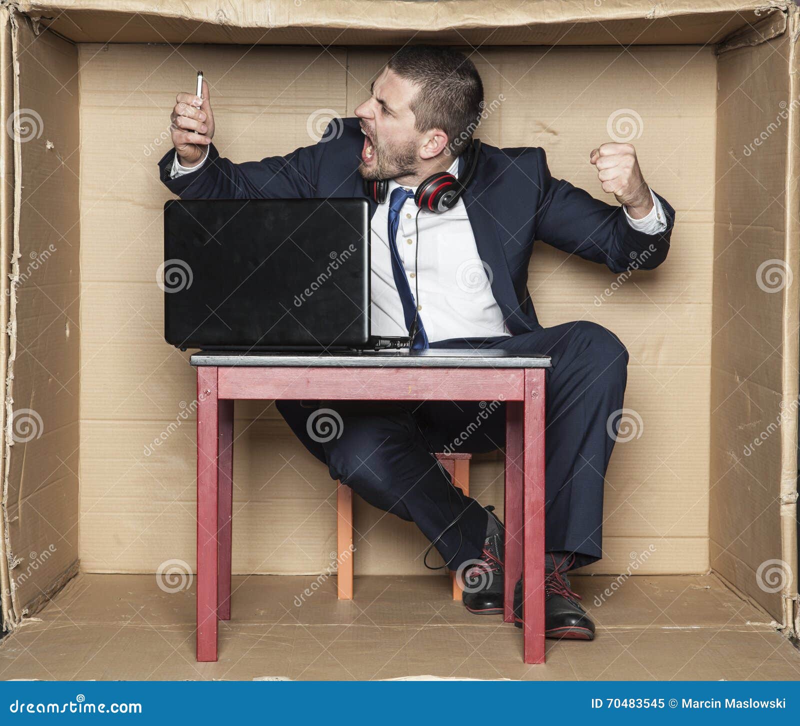 Crazy Employee Customer Service Shouting into the Phone Stock Image ...