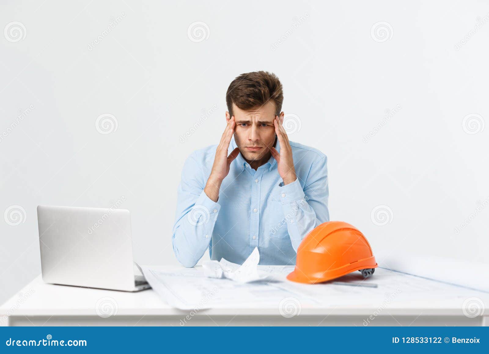 Crazy Engineer or Architect Man with His Project in His Office. Angry ...