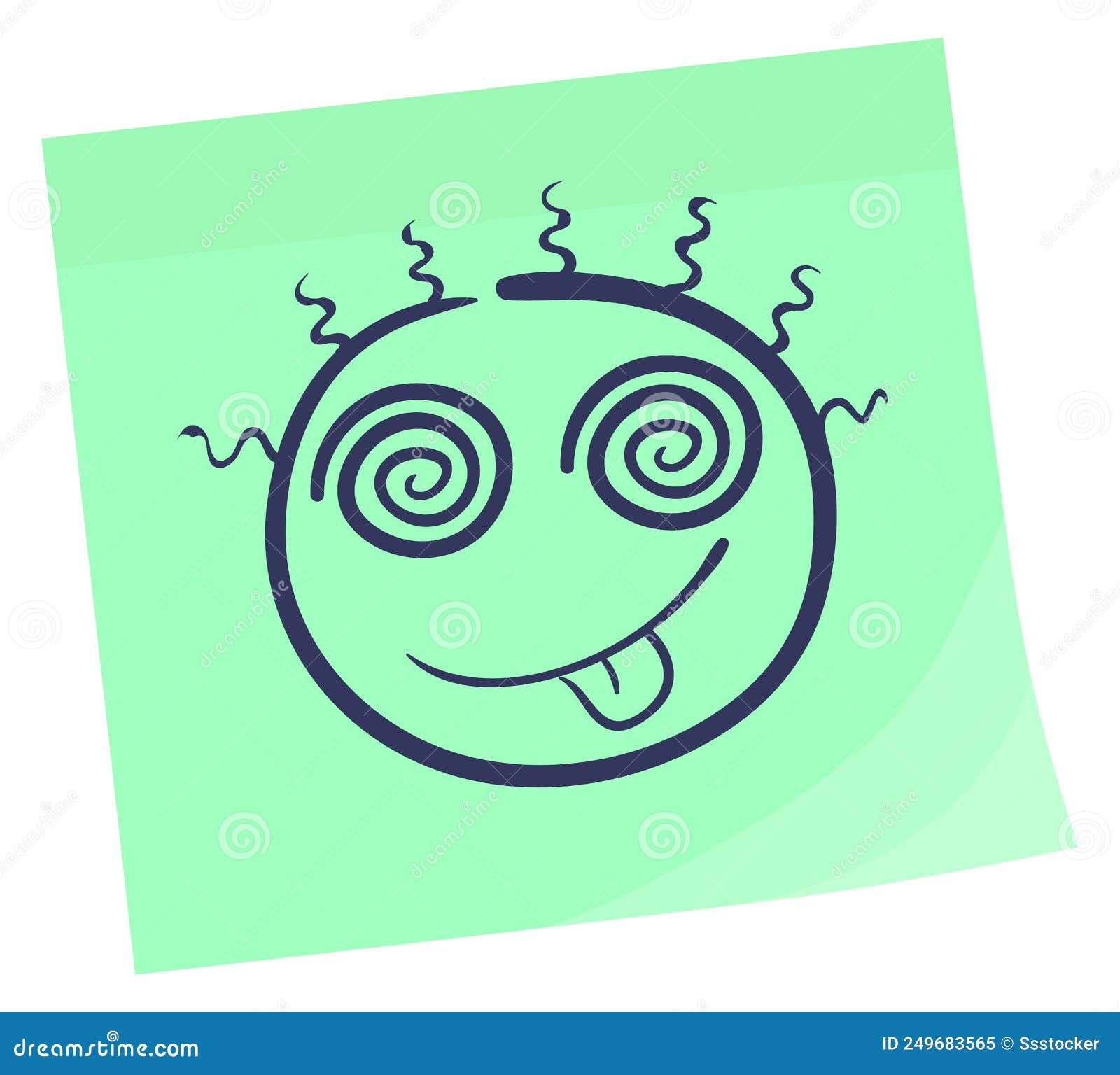 Crazy Face on Green Sticky Note. Funny Sketch Adhesive Sticker Stock ...