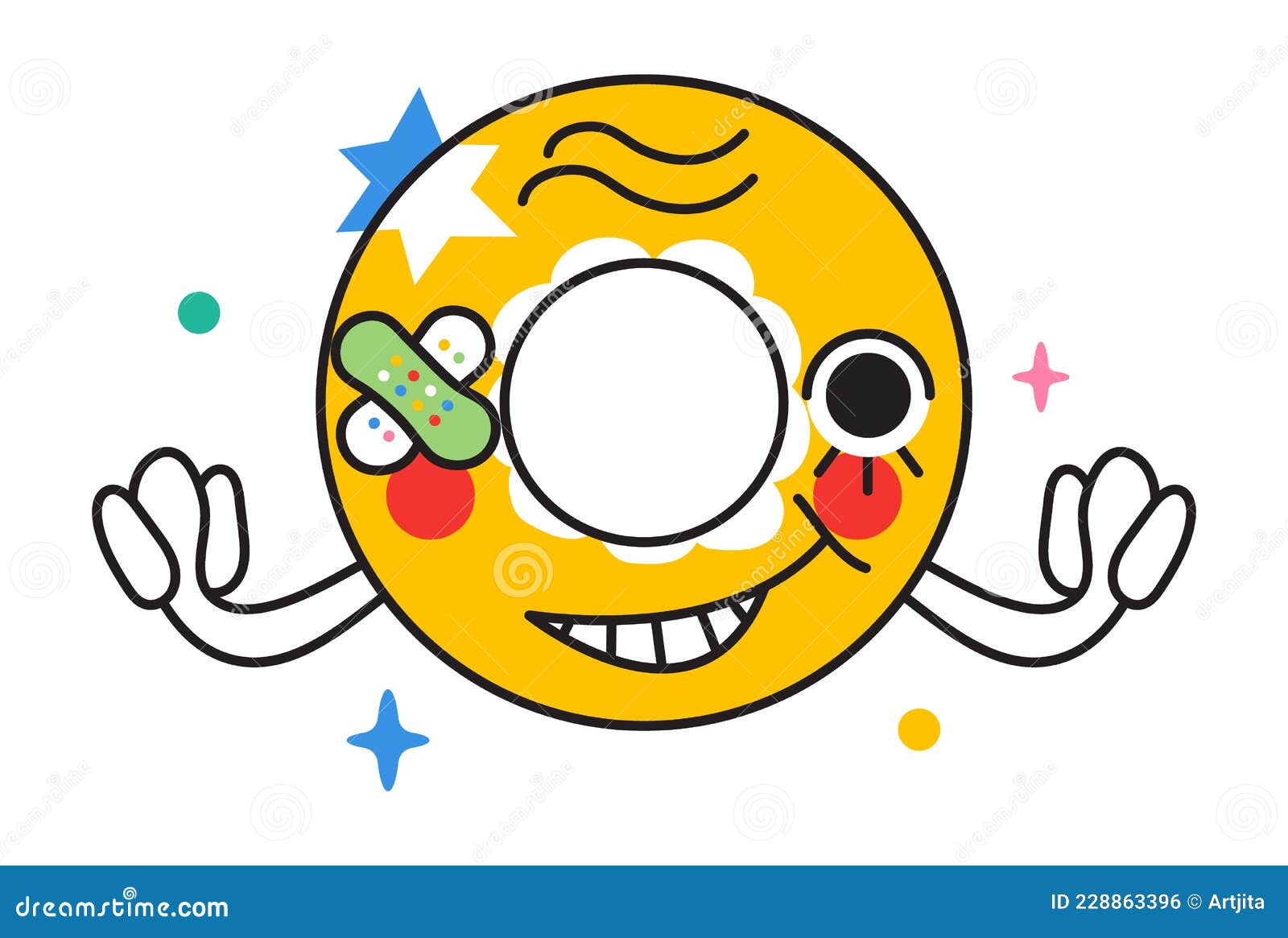 Crazy Face Sticker Vector. Abstract Comic Character with Big Angry Eye ...
