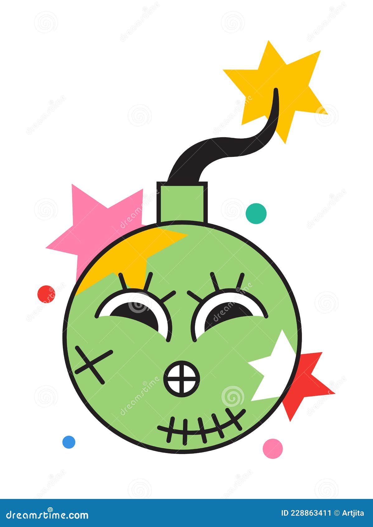 Crazy Face Sticker Vector. Abstract Comic Character with Big Angry Eye ...
