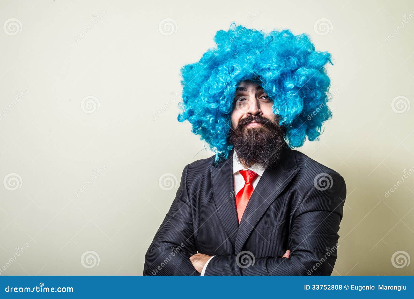 Crazy Funny Bearded Man with Blue Wig Stock Photo - Image of isolated ...