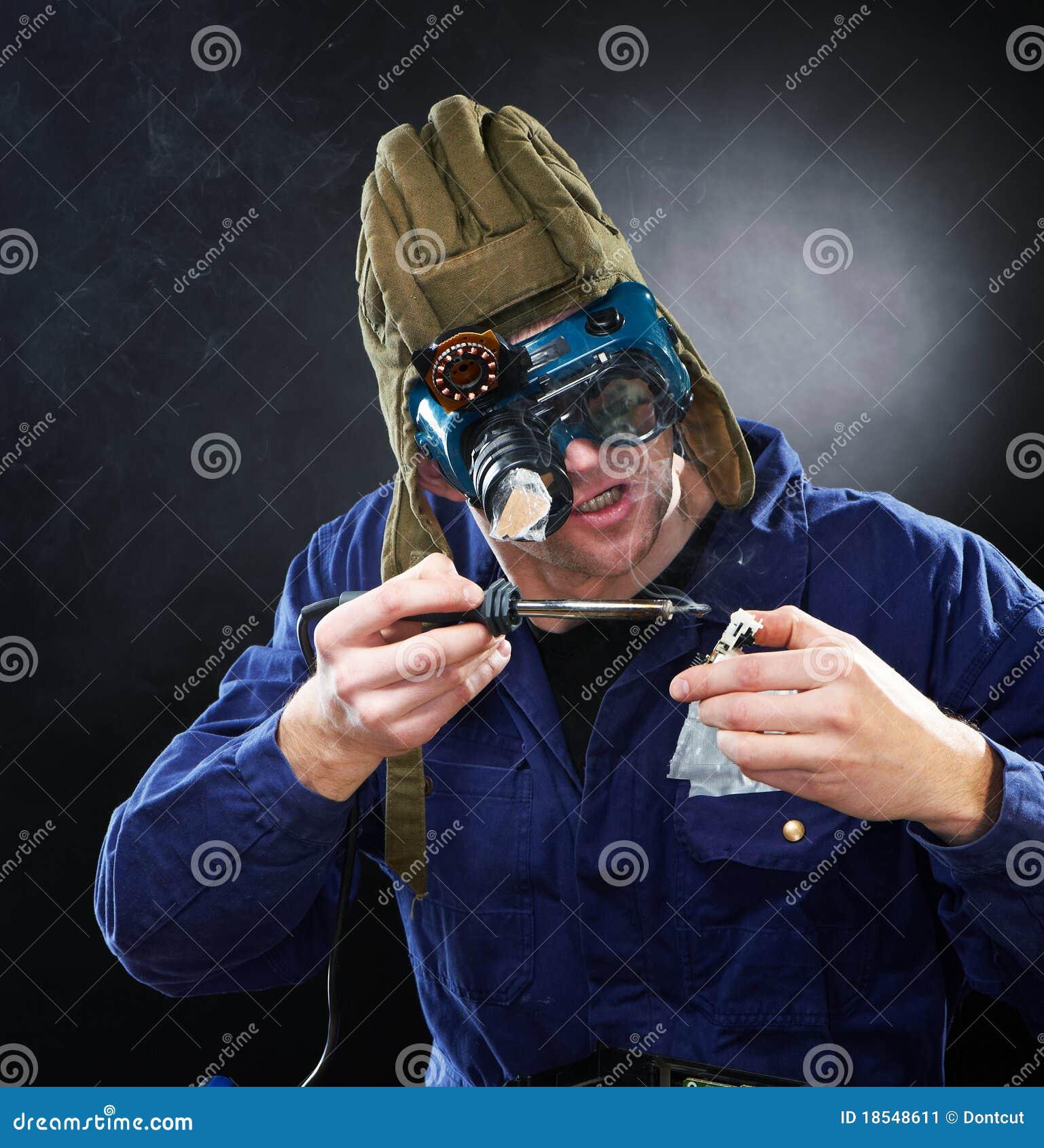 Crazy Genious Witth Soldering Iron Stock Image - Image of engineering ...