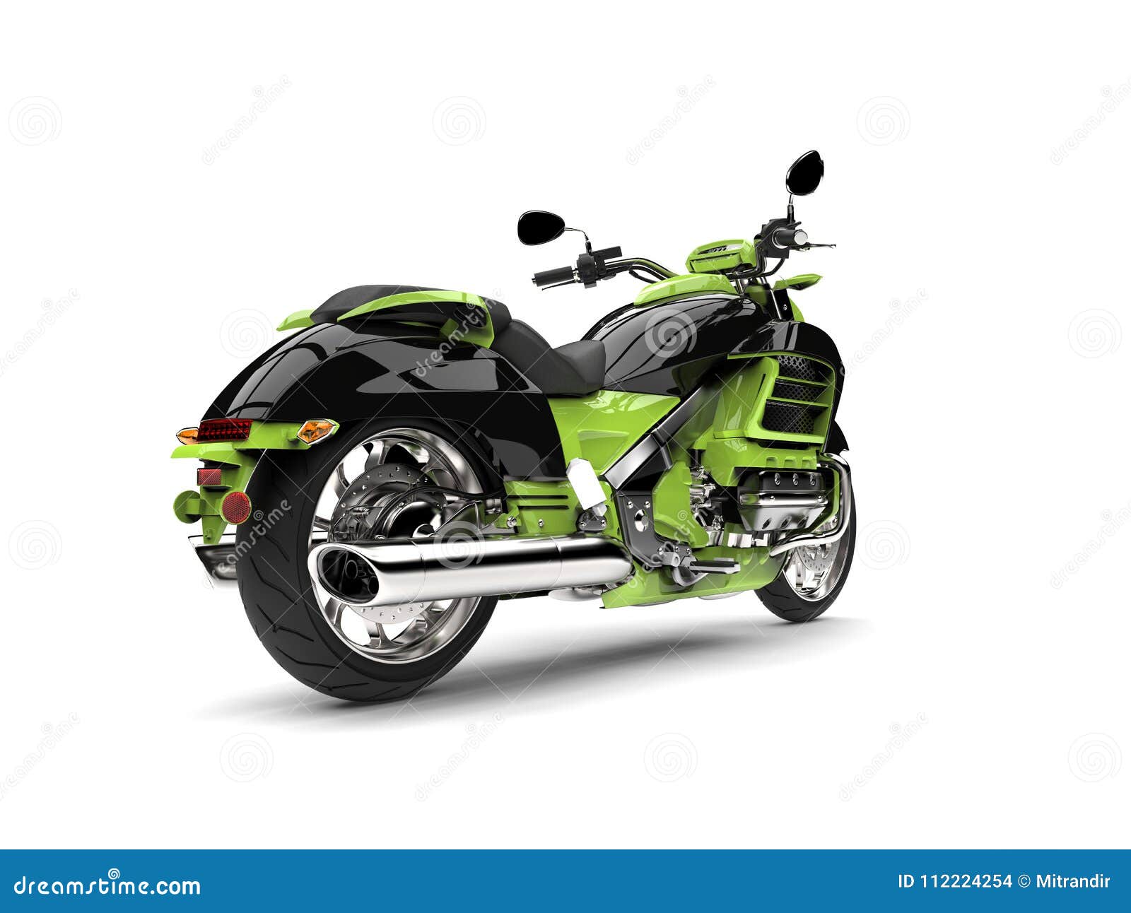 Crazy Green Modern Powerful Chopper Bike - Tail View Stock Illustration ...