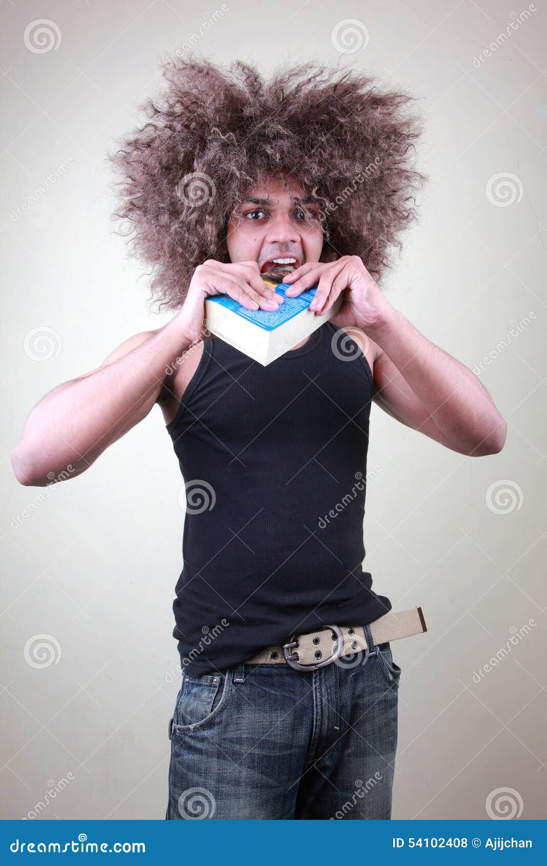 A crazy guy stock photo. Image of bicep, college, curly - 54102408