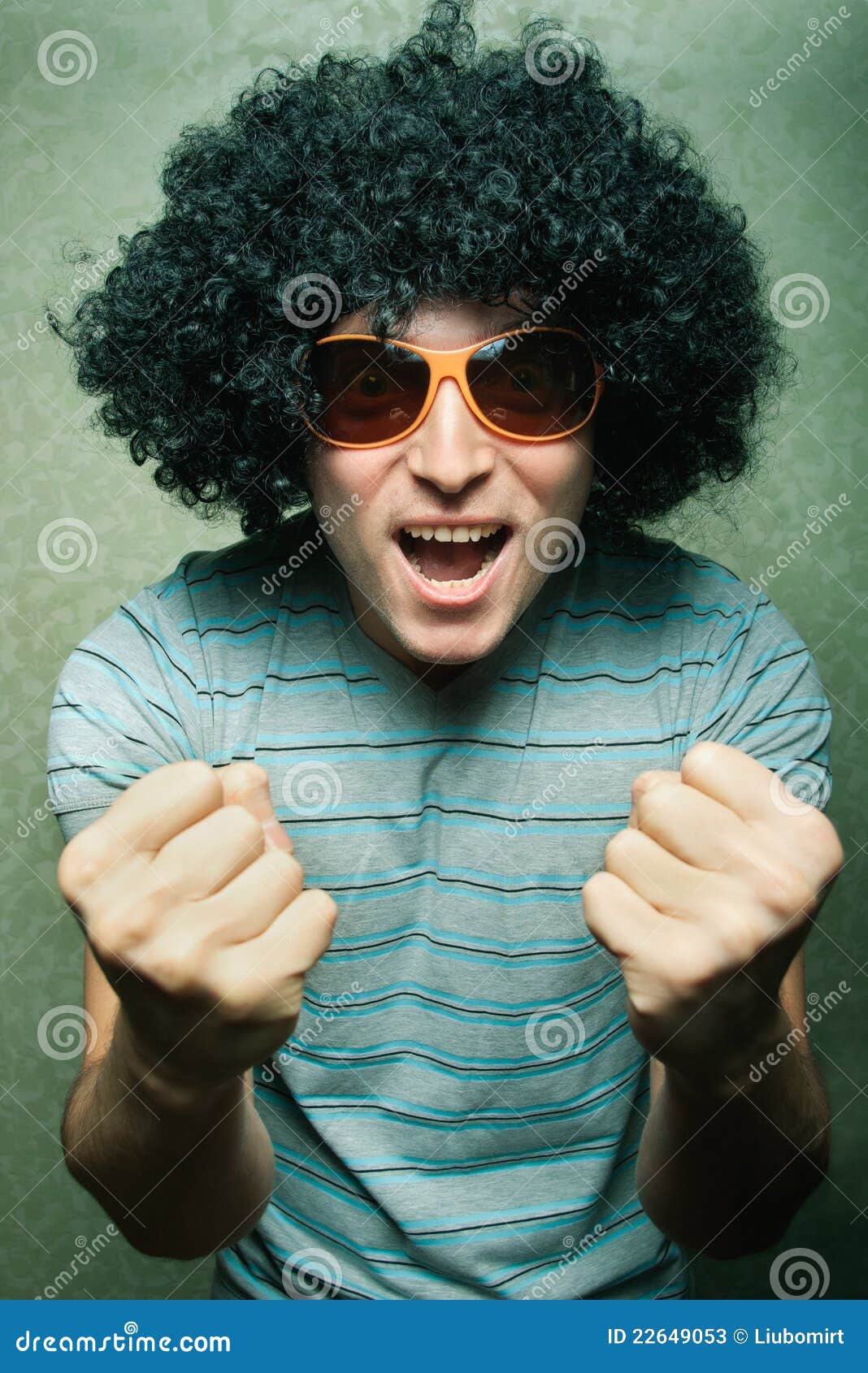 Crazy Happy Dude in Afro Wig Stock Image - Image of disco, laugh: 22649053