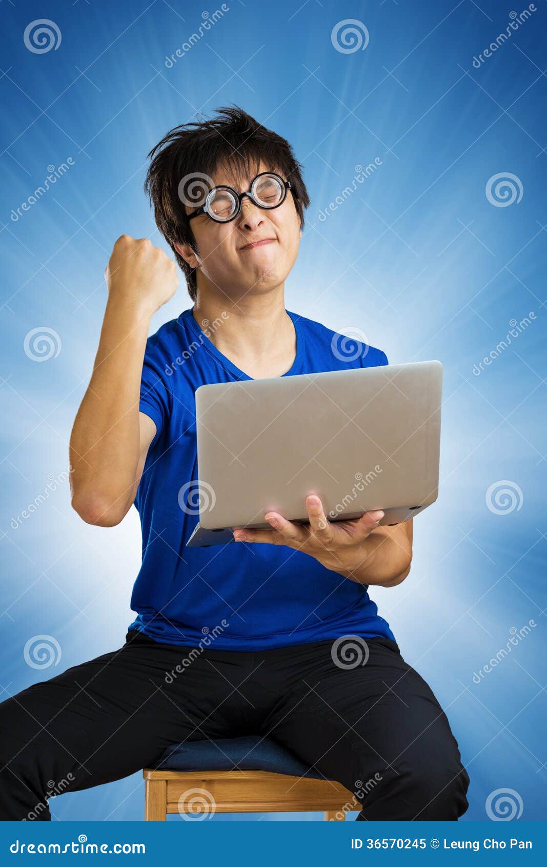 Crazy Happy Guy with Computer Laptop Stock Image - Image of confident ...