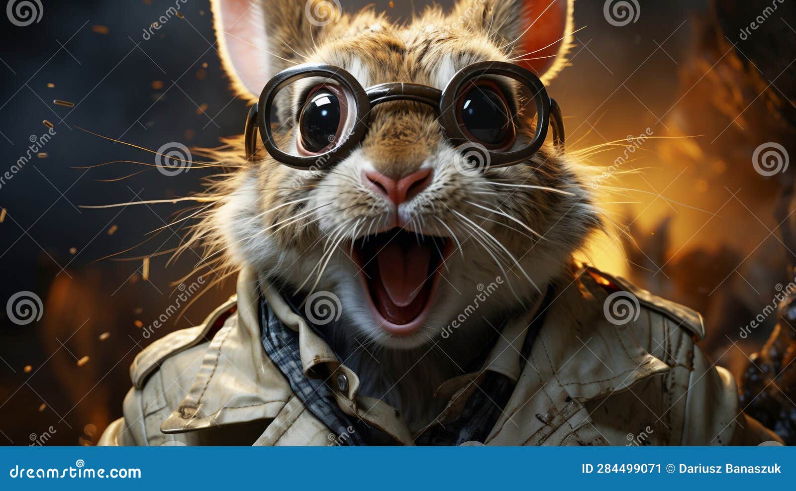 Crazy Hare with Glasses and Open Mouth, Generative Ai Stock ...