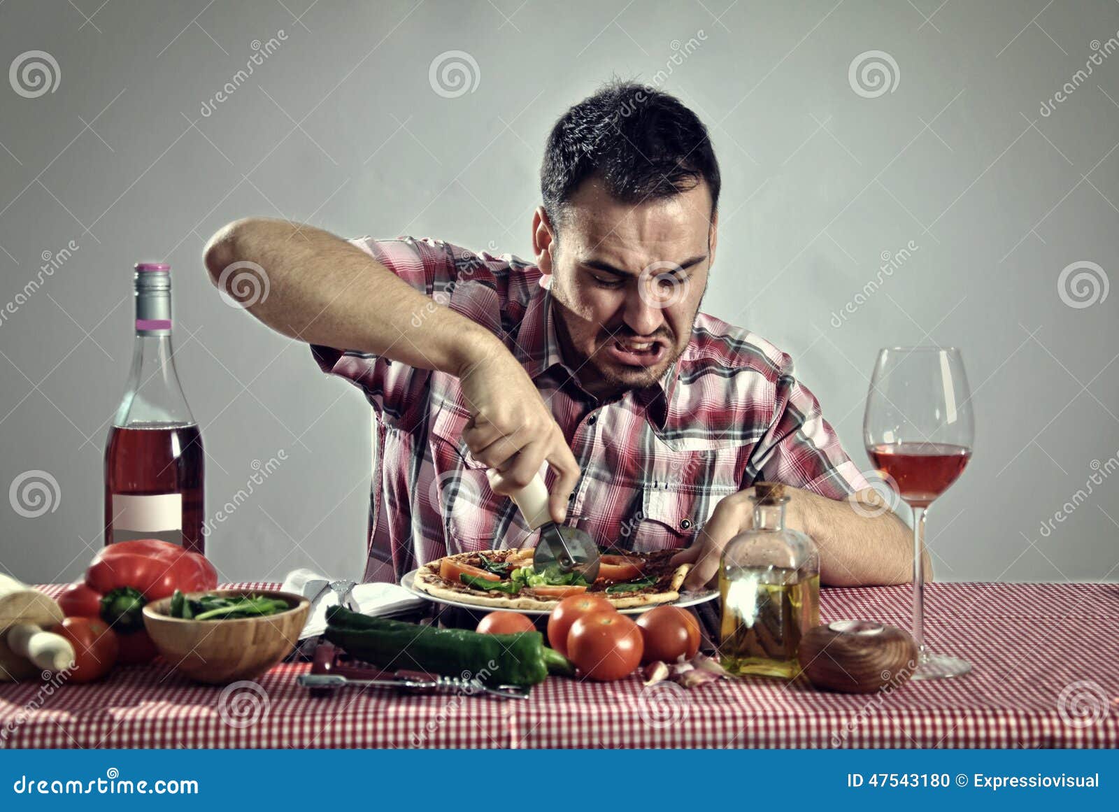 Crazy Hungry Man Eating Pizza Stock Photo - Image of tomato, eating ...