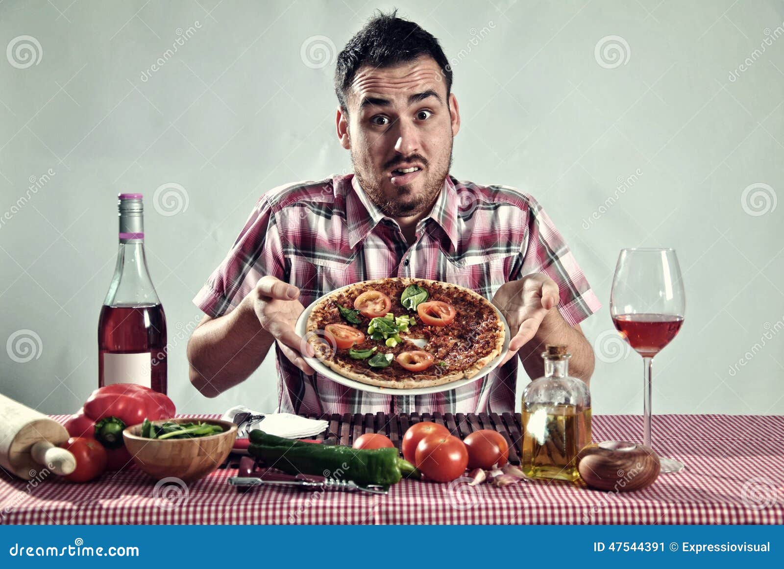 Crazy Hungry Man Eating Pizza Stock Image - Image of fast, person: 47544391