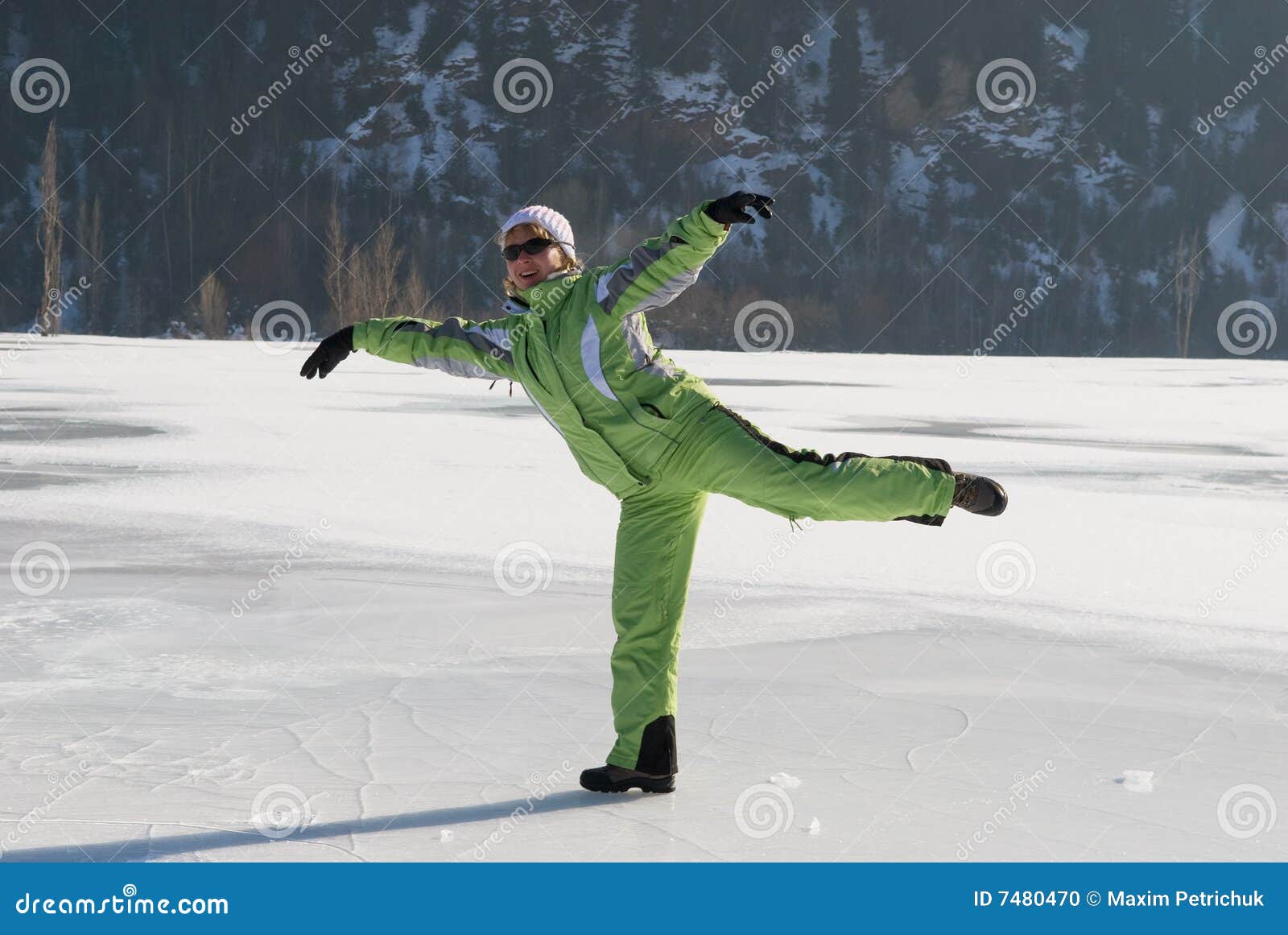 Crazy ice skating stock photo. Image of winter, woman - 7480470