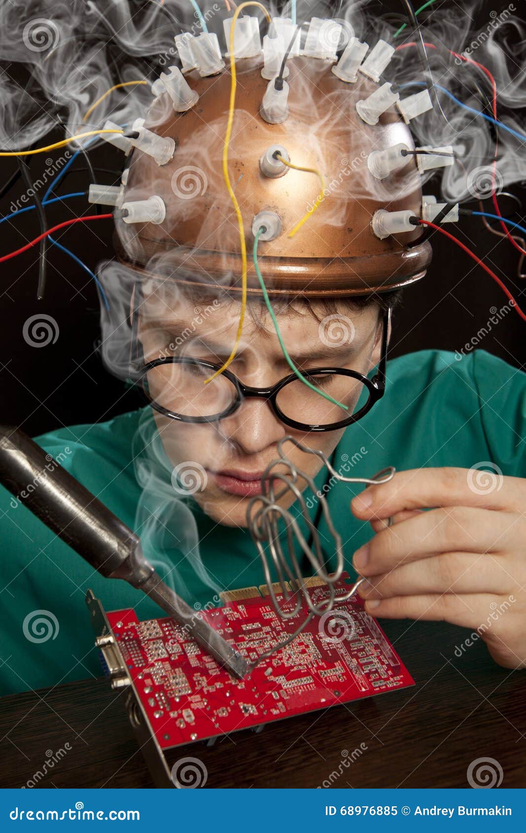 Crazy Inventor Replacement of Electronic Components Stock Image - Image ...