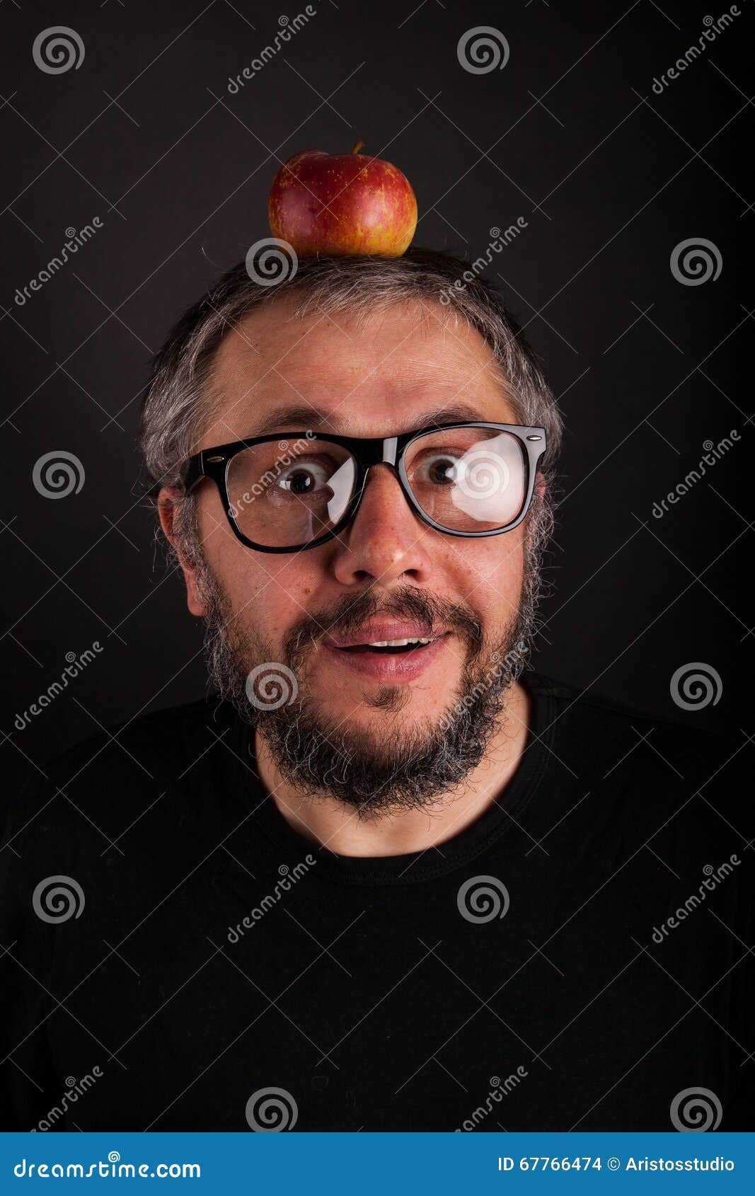 Crazy Looking Grumpy Old Man with Grey Beard and Big Nerd Glasses with ...