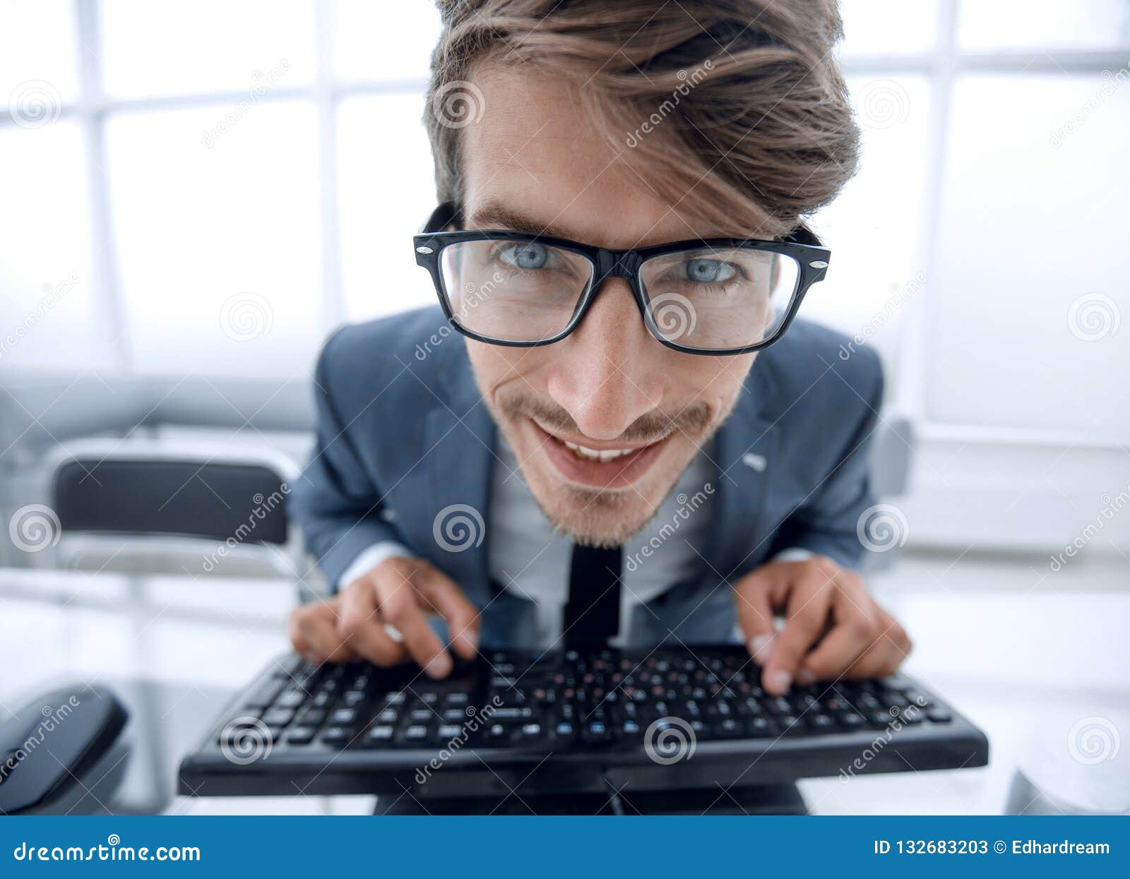 Crazy Looking Man Typing on the Keyboard Stock Image - Image of beard ...