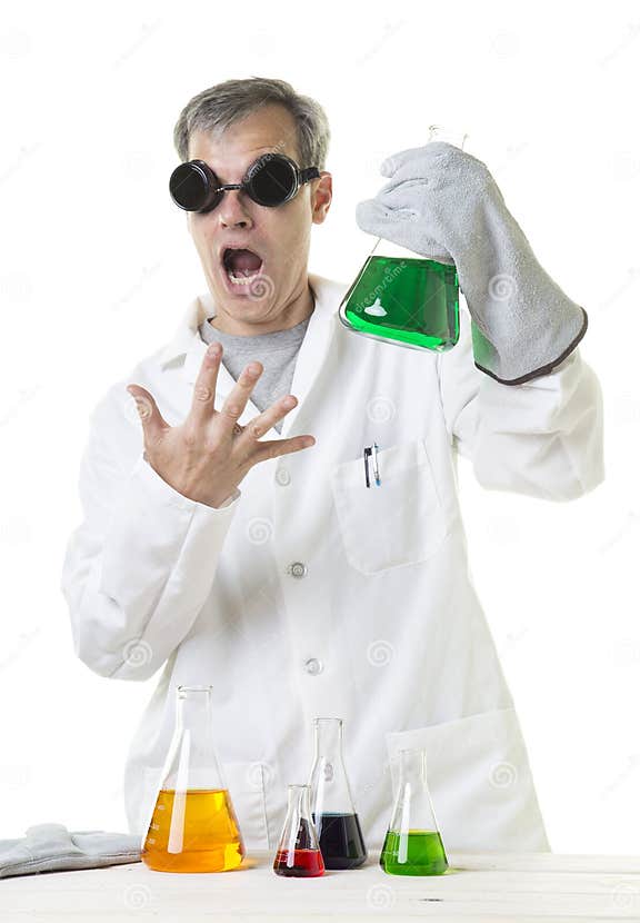 Crazy Mad Scientist with Discovery Stock Photo - Image of beakers ...