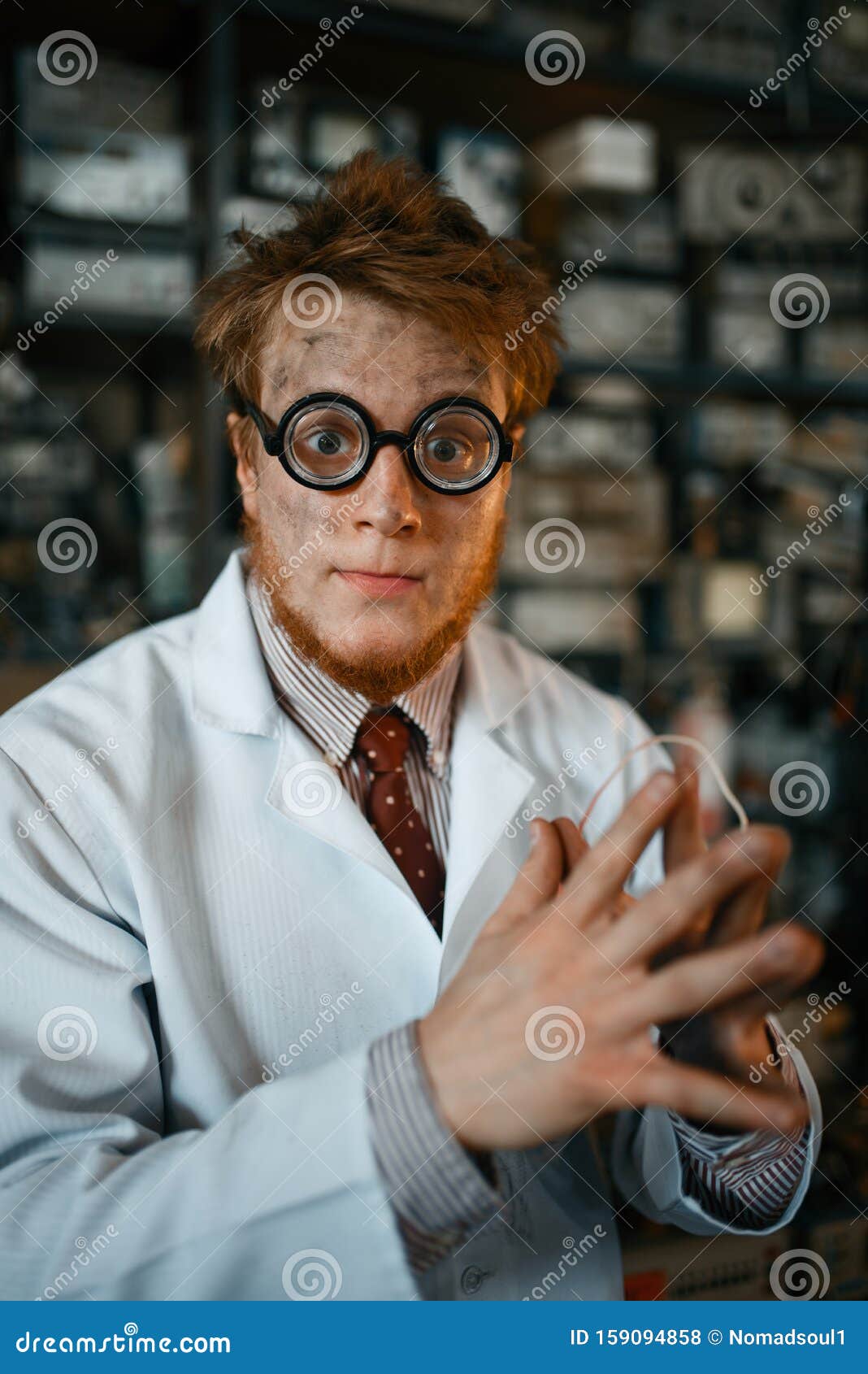 Crazy Male Scientist Working in Laboratory Stock Photo - Image of ...