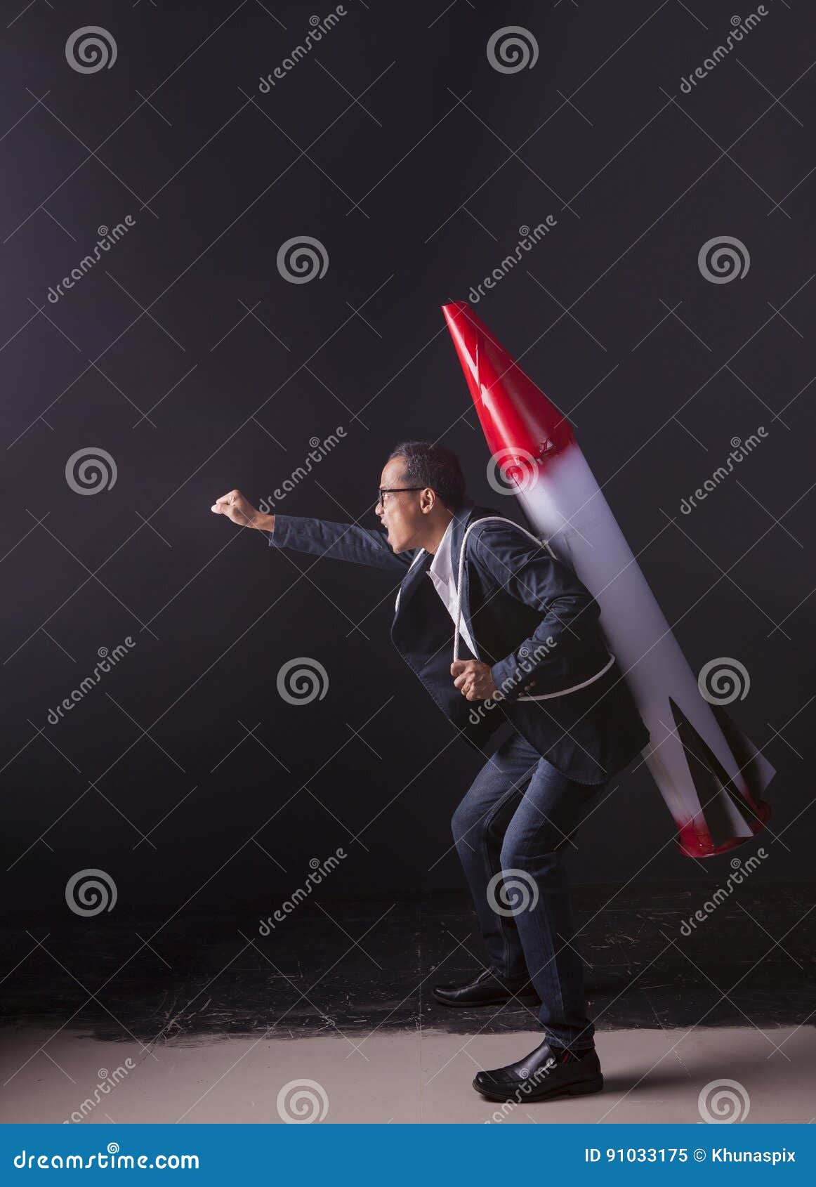 Crazy Man Carrying Rocket Missile Weapon on Back Actiing with Ma Stock ...