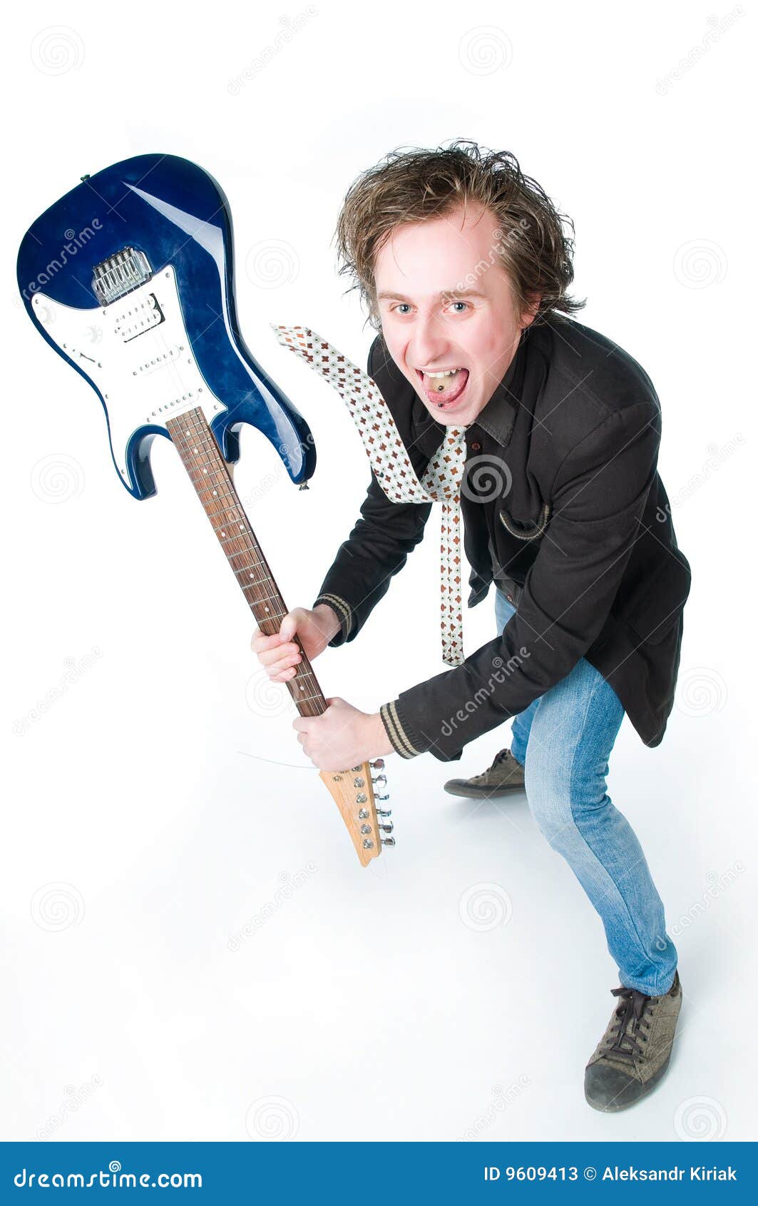 Crazy Man with Electro Guitar Stock Image - Image of color, electro ...