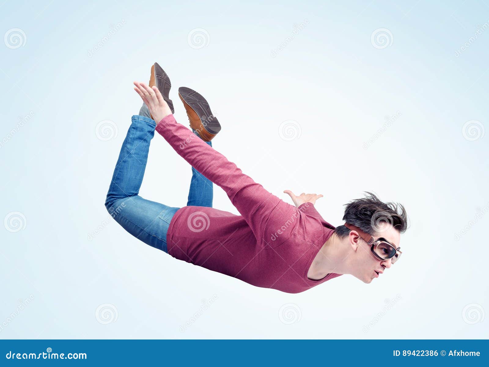 Crazy Man in Goggles is Flying in the Sky. Jumper Concept Stock Photo ...