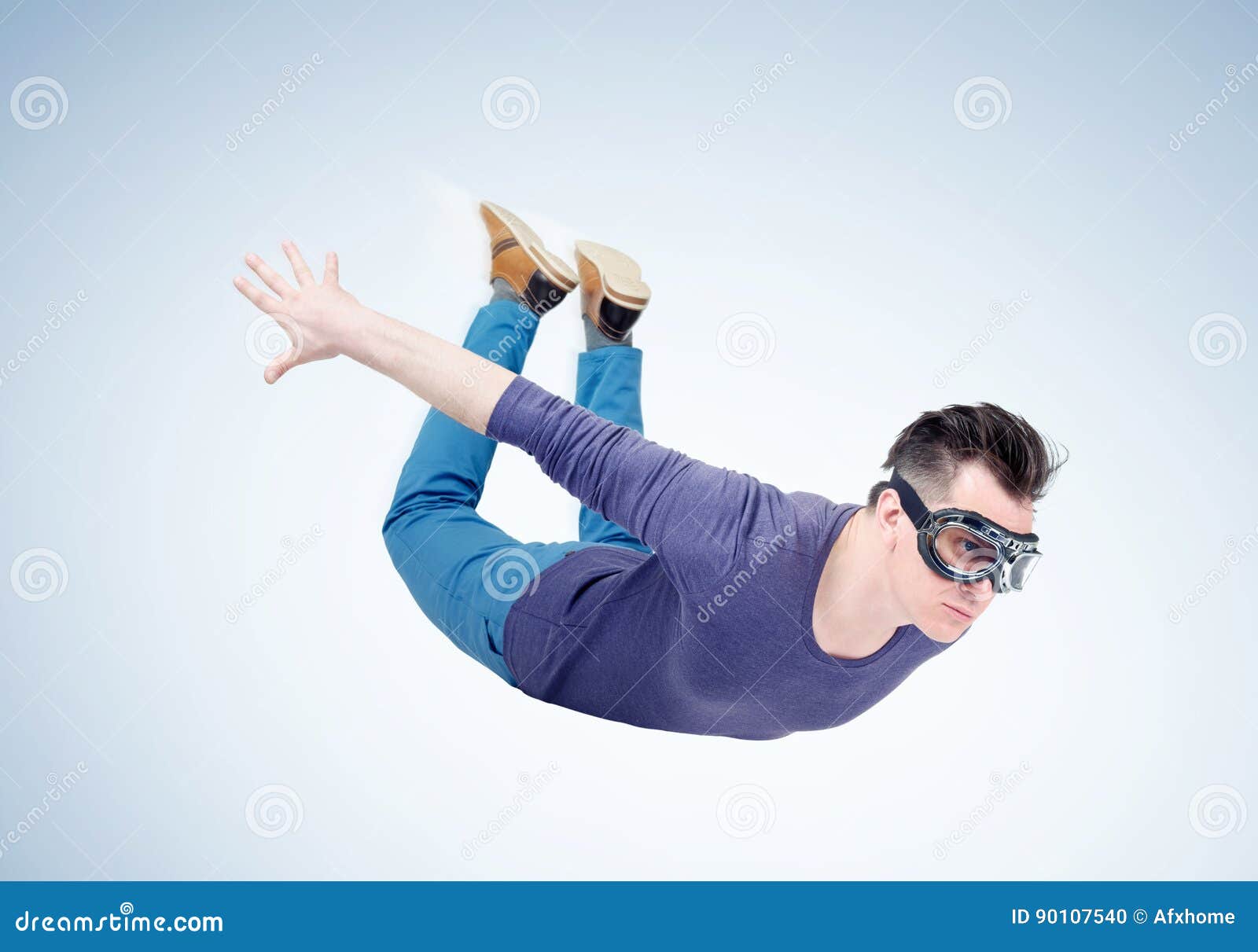 Crazy Man in Goggles is Flying in the Sky. Jumper Concept Stock Photo ...