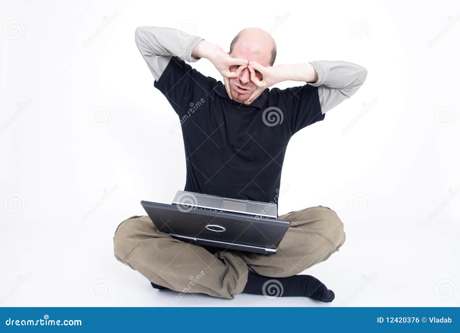 Crazy man with laptop stock photo. Image of funny, grimace - 12420376